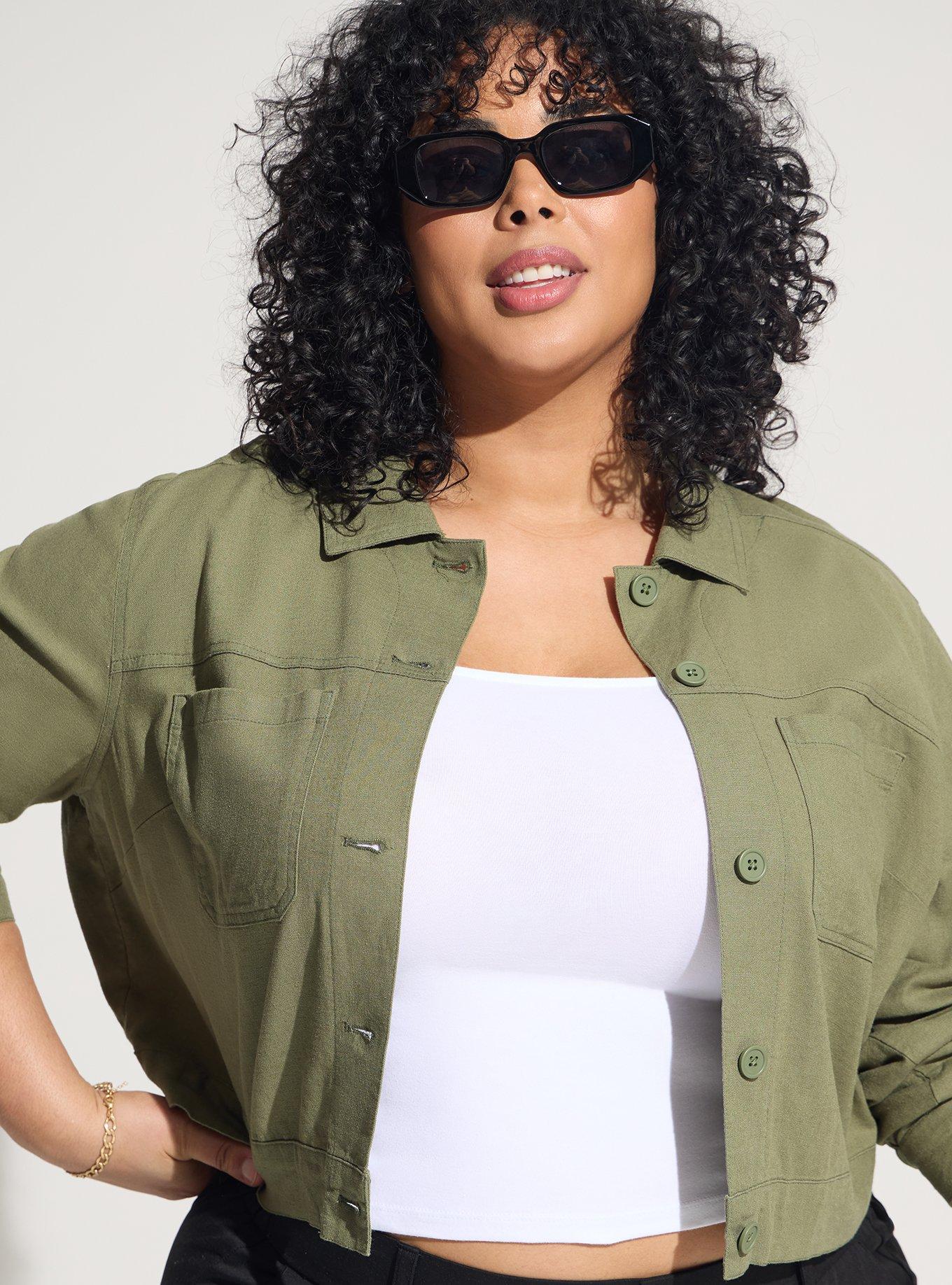 Plus Size - Linen Crop Patch Pocket Jacket - Torrid