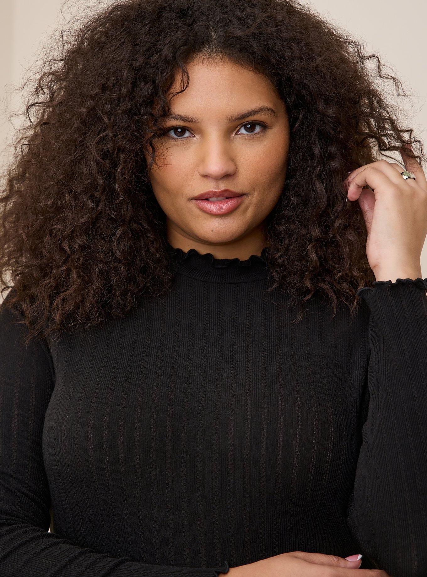 Plus Size - Knit Rib Lettuce Edge Turteneck - Torrid