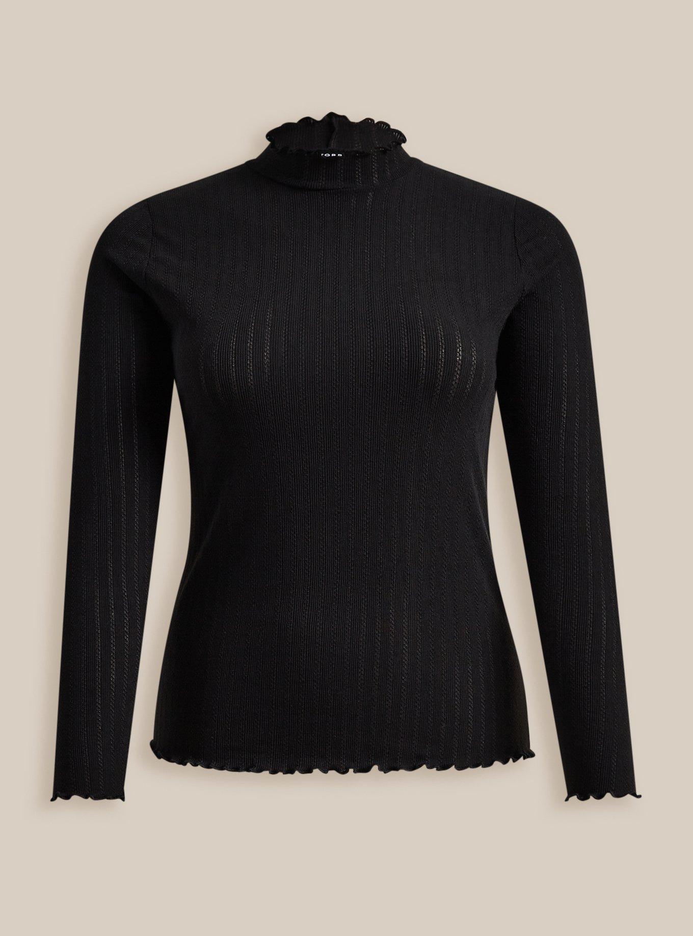 Plus Size - Knit Rib Lettuce Edge Turteneck - Torrid