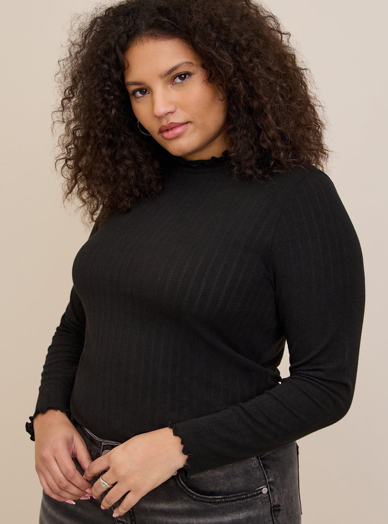 Plus Size - Knit Rib Lettuce Edge Turteneck - Torrid