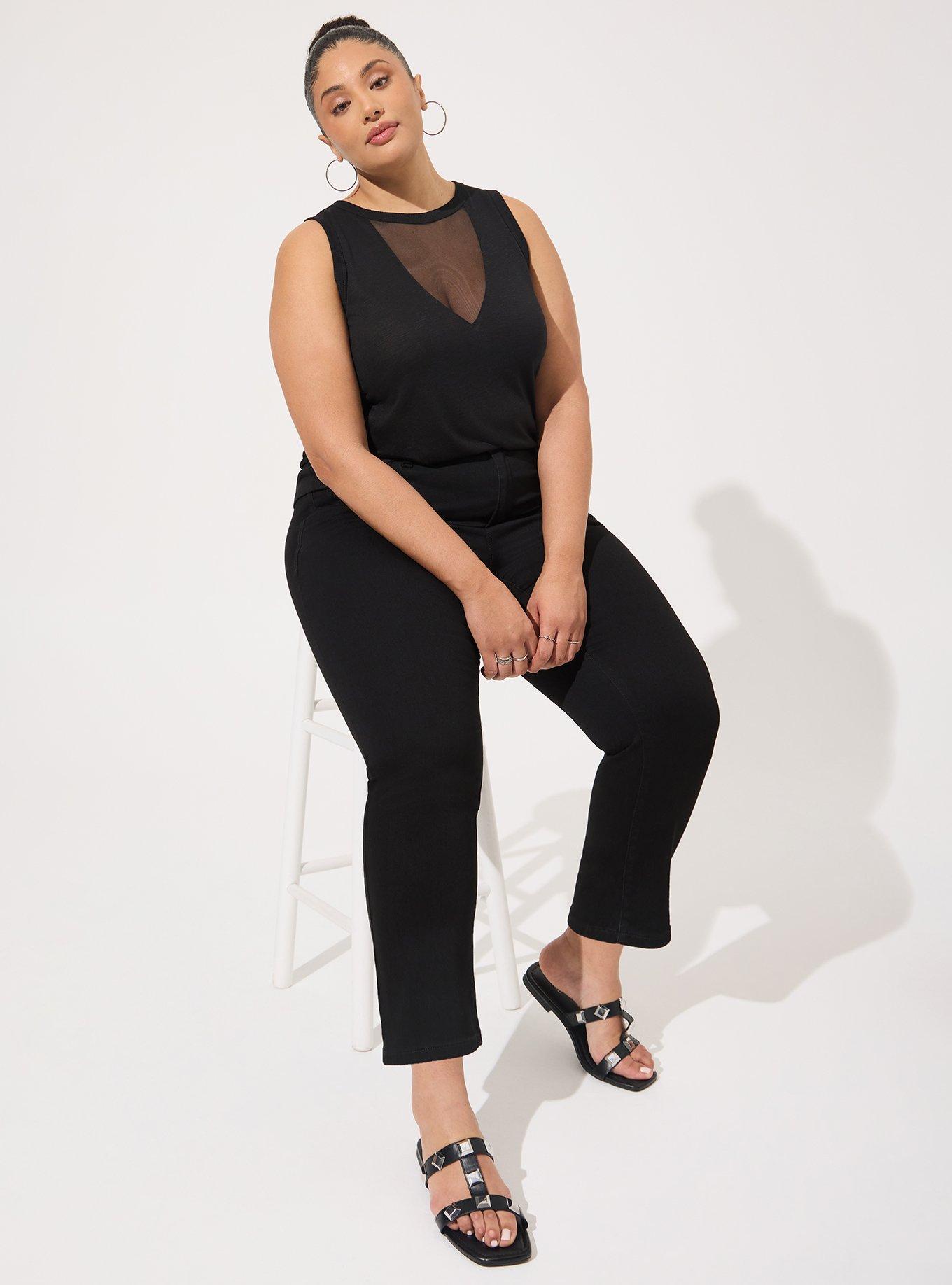 Plus Size - Feather Soft Slub Crew Neck Mesh Inset Tank - Torrid