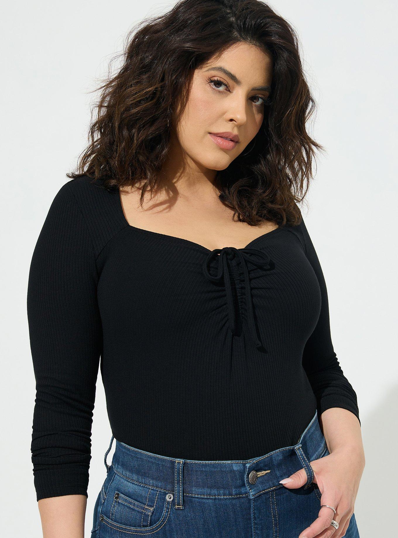 Plus Size - Everyday Rib Sweetheart Tie Front Keyhole Top - Torrid