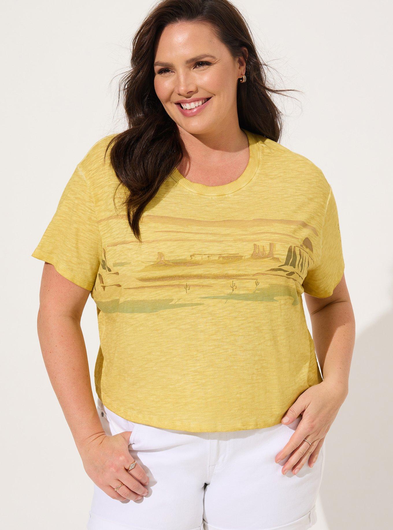 Plus Size - Desert Sun Relaxed Fit Super Soft Slub Crew Neck Crop Foil ...