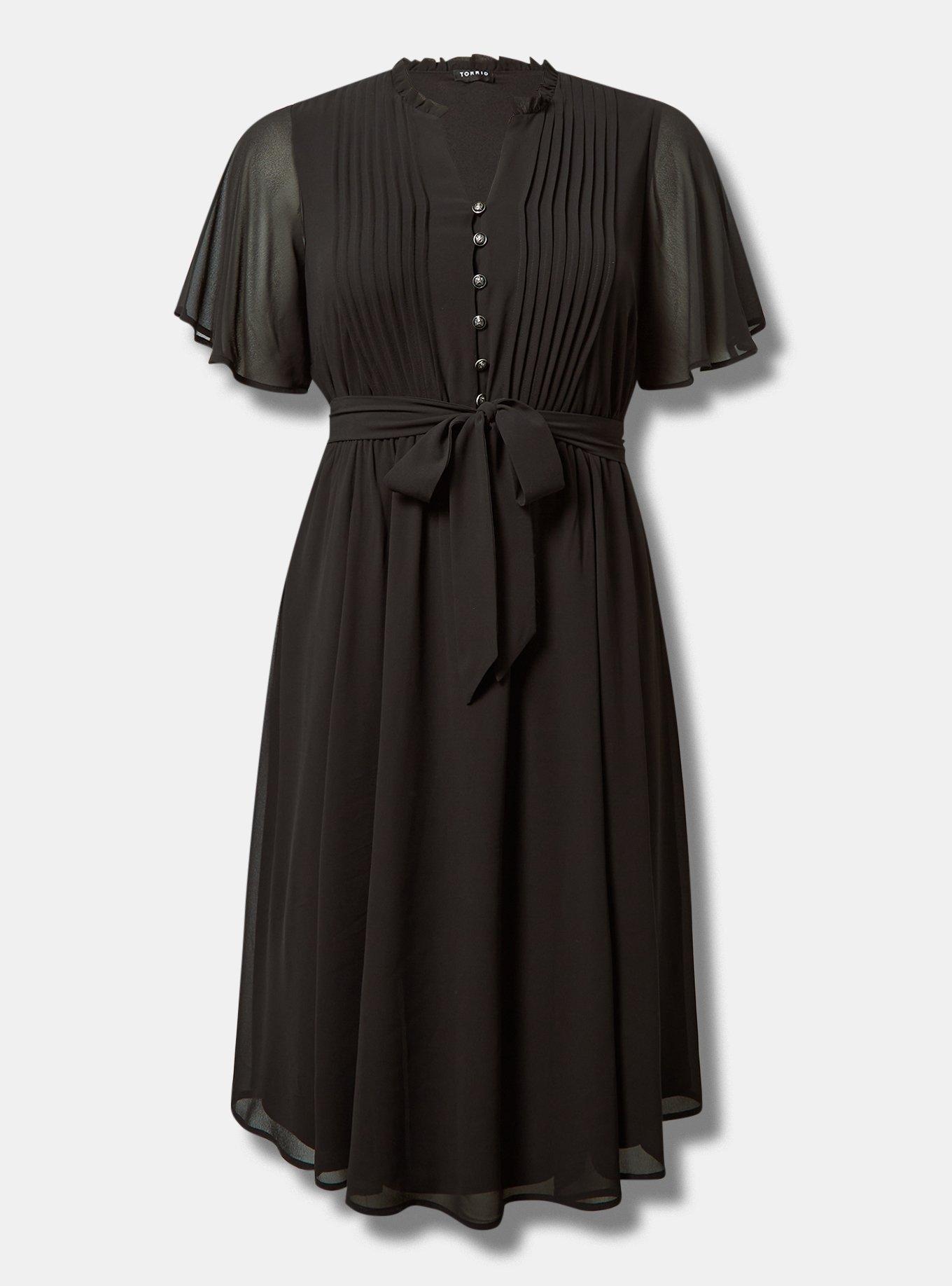 Plus Size - Midi Chiffon Ruffle Neck Pintuck Dress - Torrid