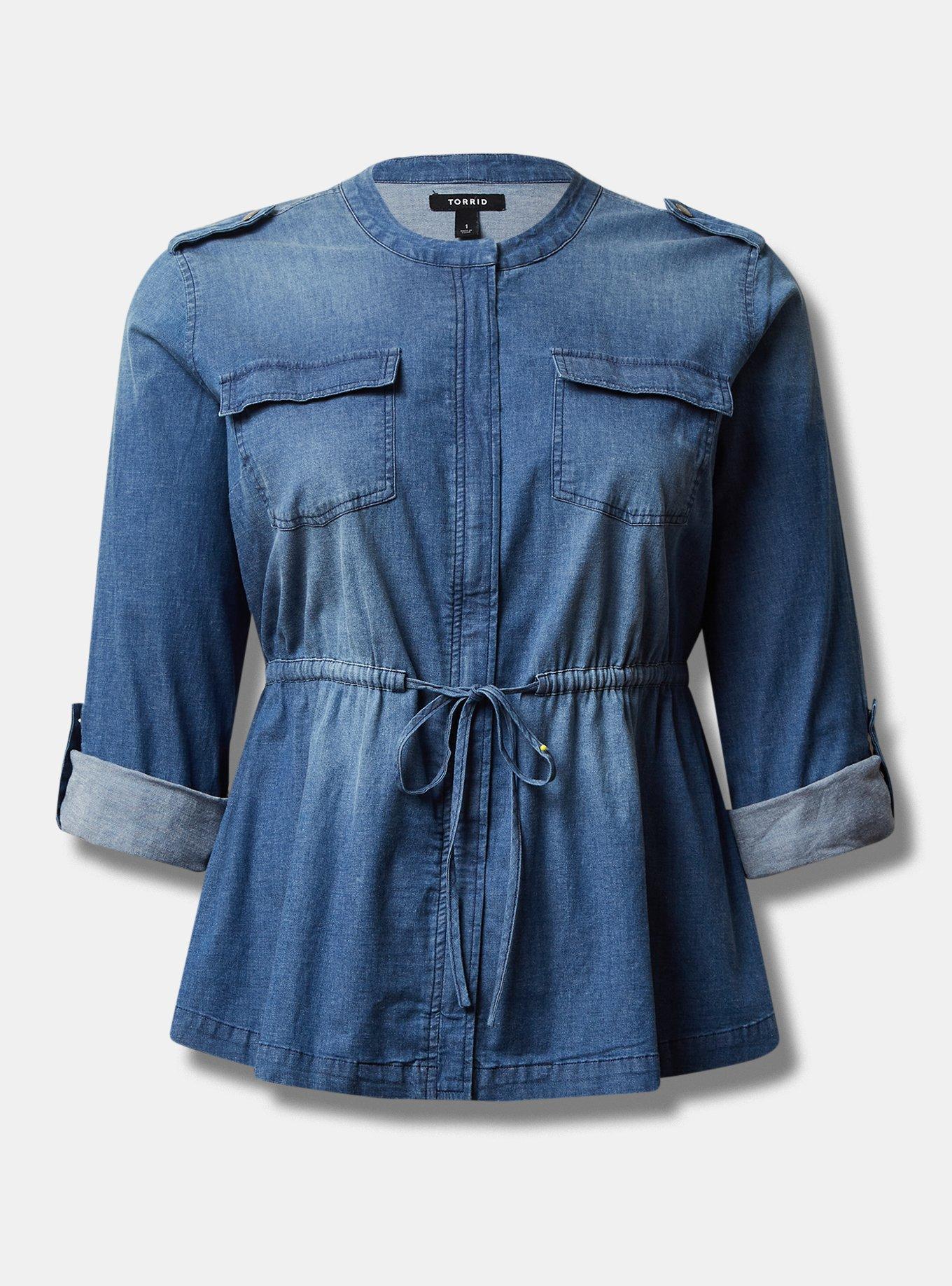 Plus Size - Chambray Tie Waist Utility Jacket - Torrid