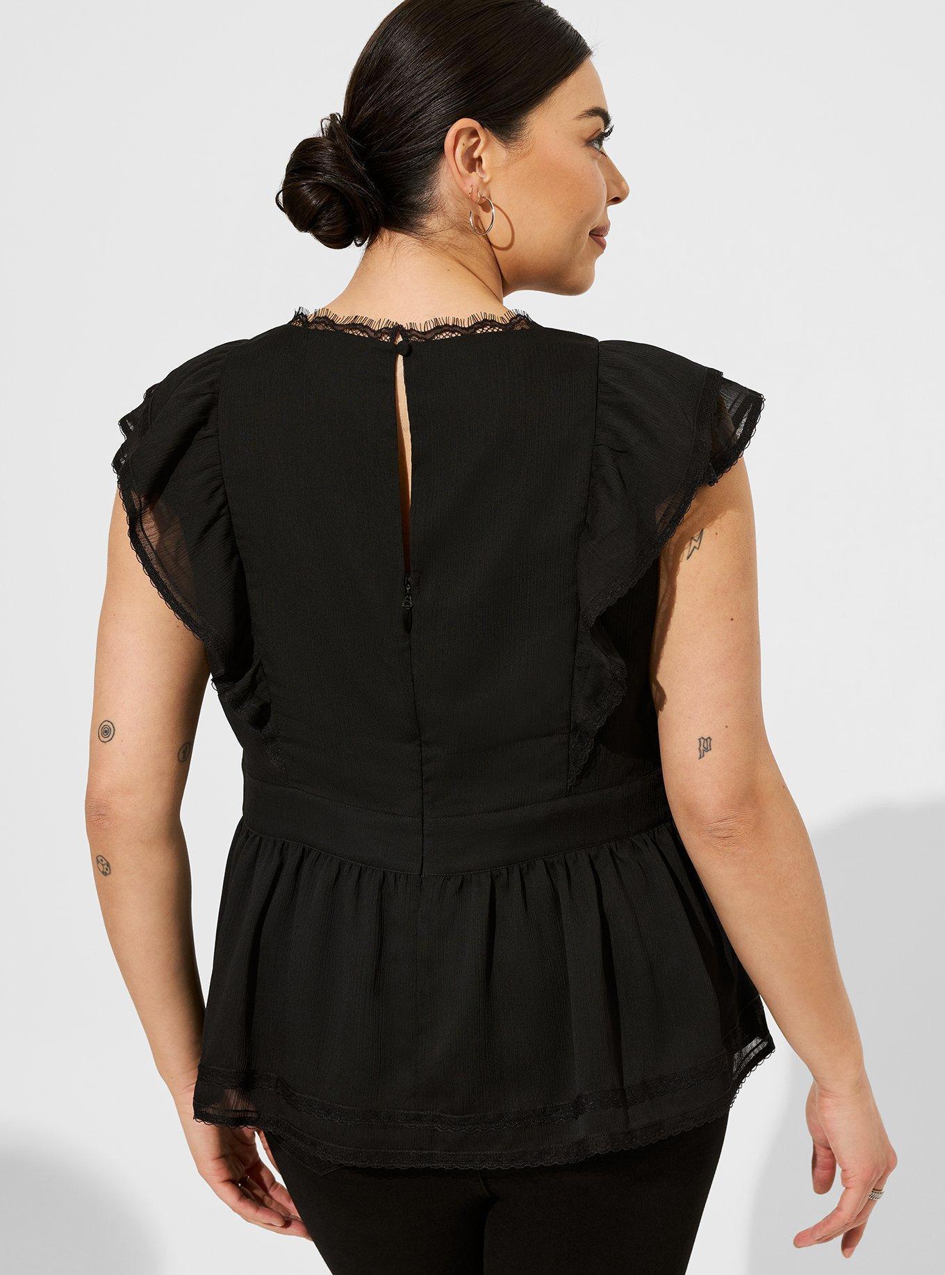 Plus Size - Crinkle Chiffon Peplum Lace Ruffle Sleeve Top - Torrid