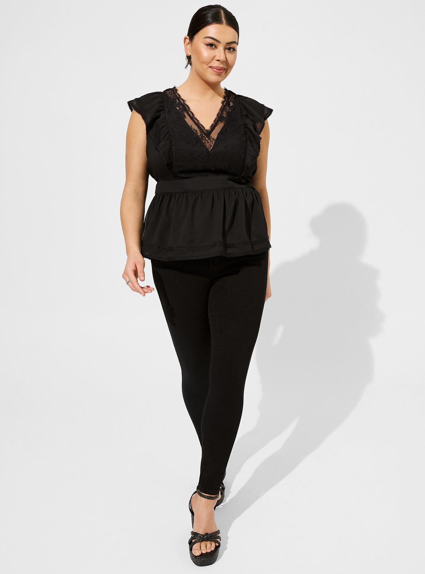 Plus Size - Crinkle Chiffon Peplum Lace Ruffle Sleeve Top - Torrid