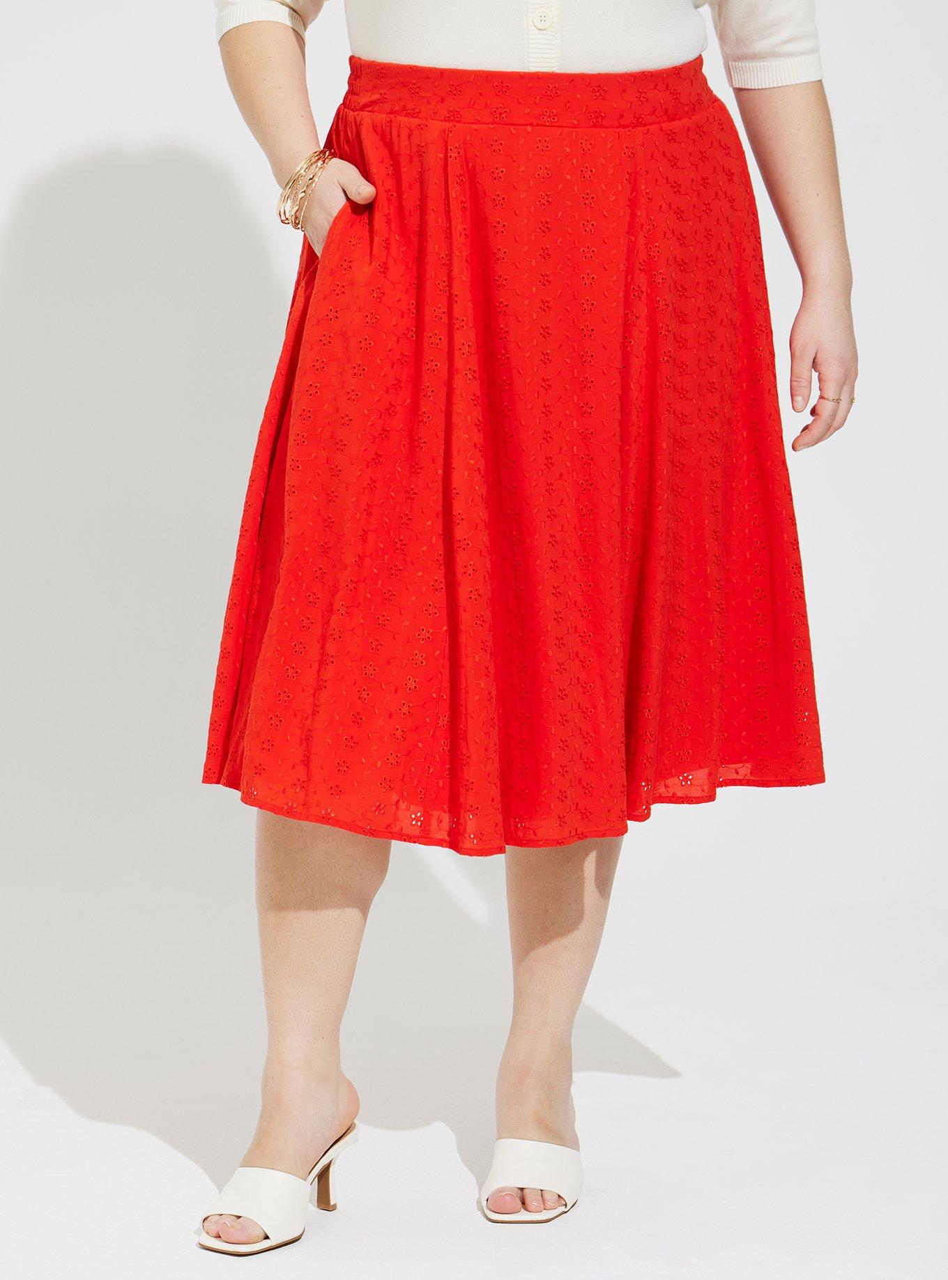 Plus Size - Retro Chic Midi Eyelet Aline Skirt - Torrid