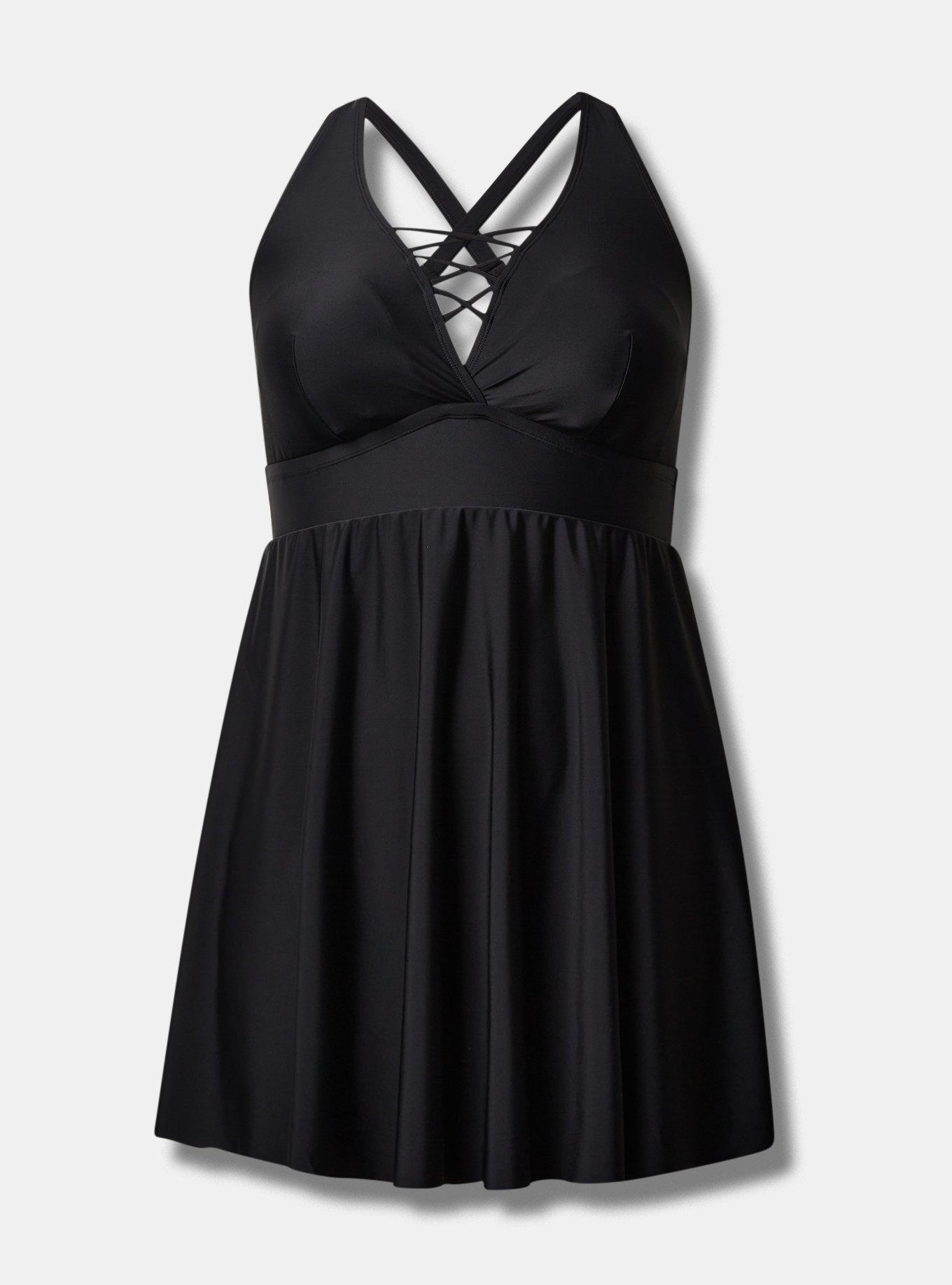 Plus Size - Wireless XO Triangle Long Swim Dress With Brief - Torrid
