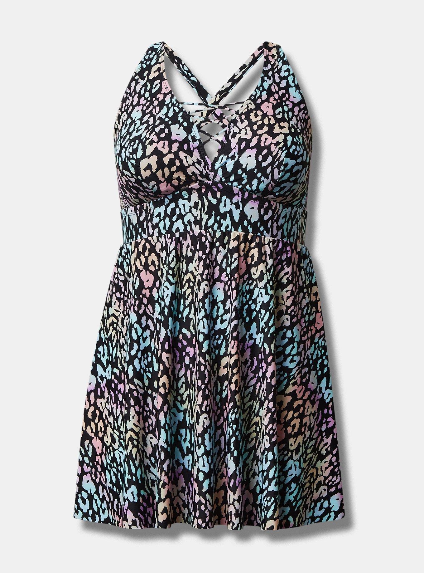 Plus Size - Wireless XO Triangle Long Swim Dress With Brief - Torrid