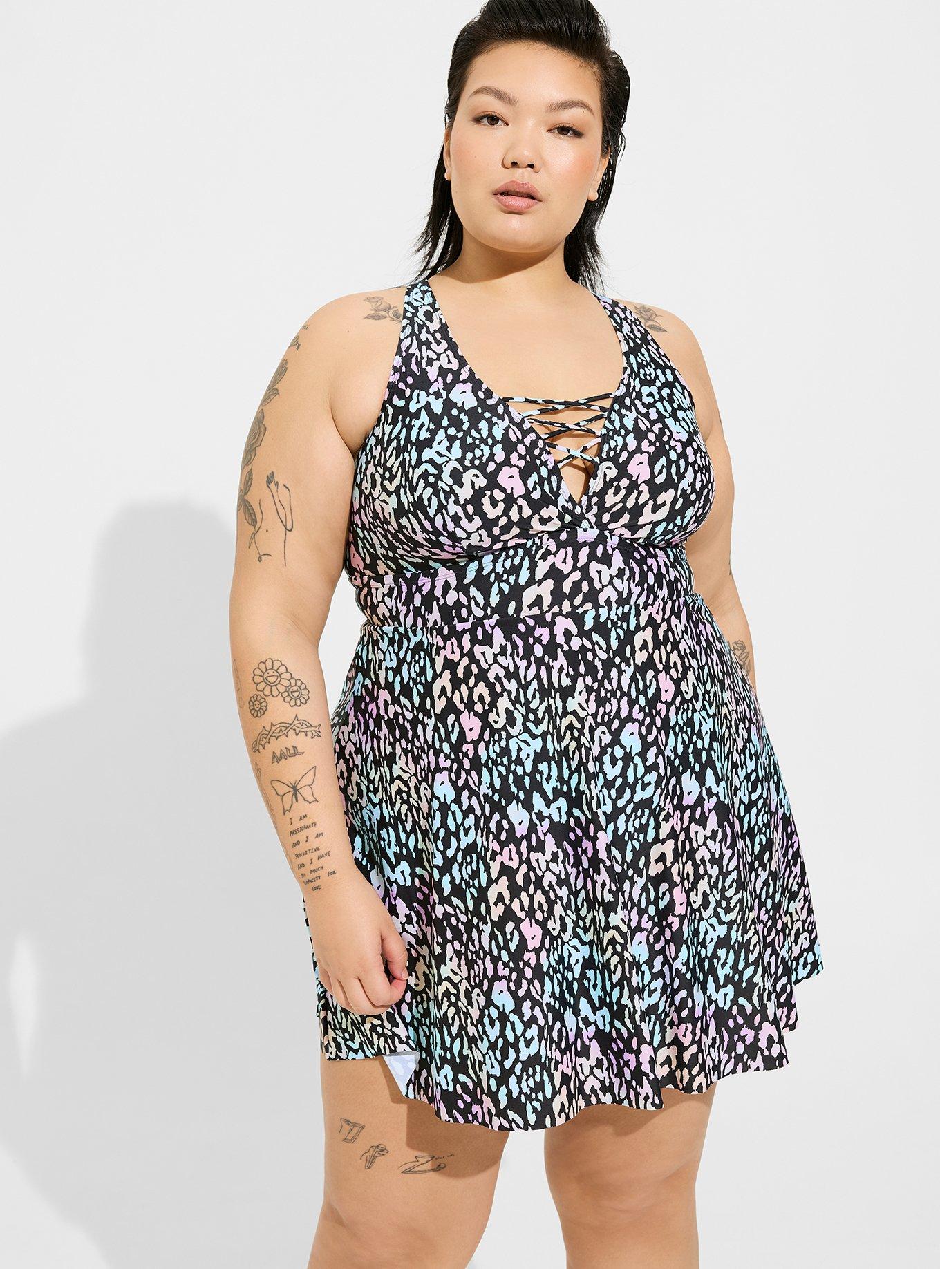 Plus Size - Wireless XO Triangle Long Swim Dress With Brief - Torrid