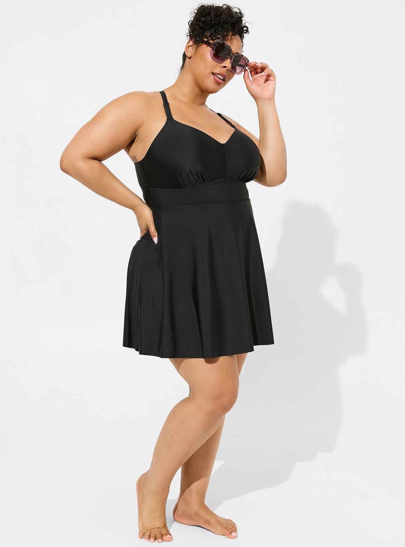 Plus Size - Wirefree Racerback Long Swim Dress With Brief - Torrid