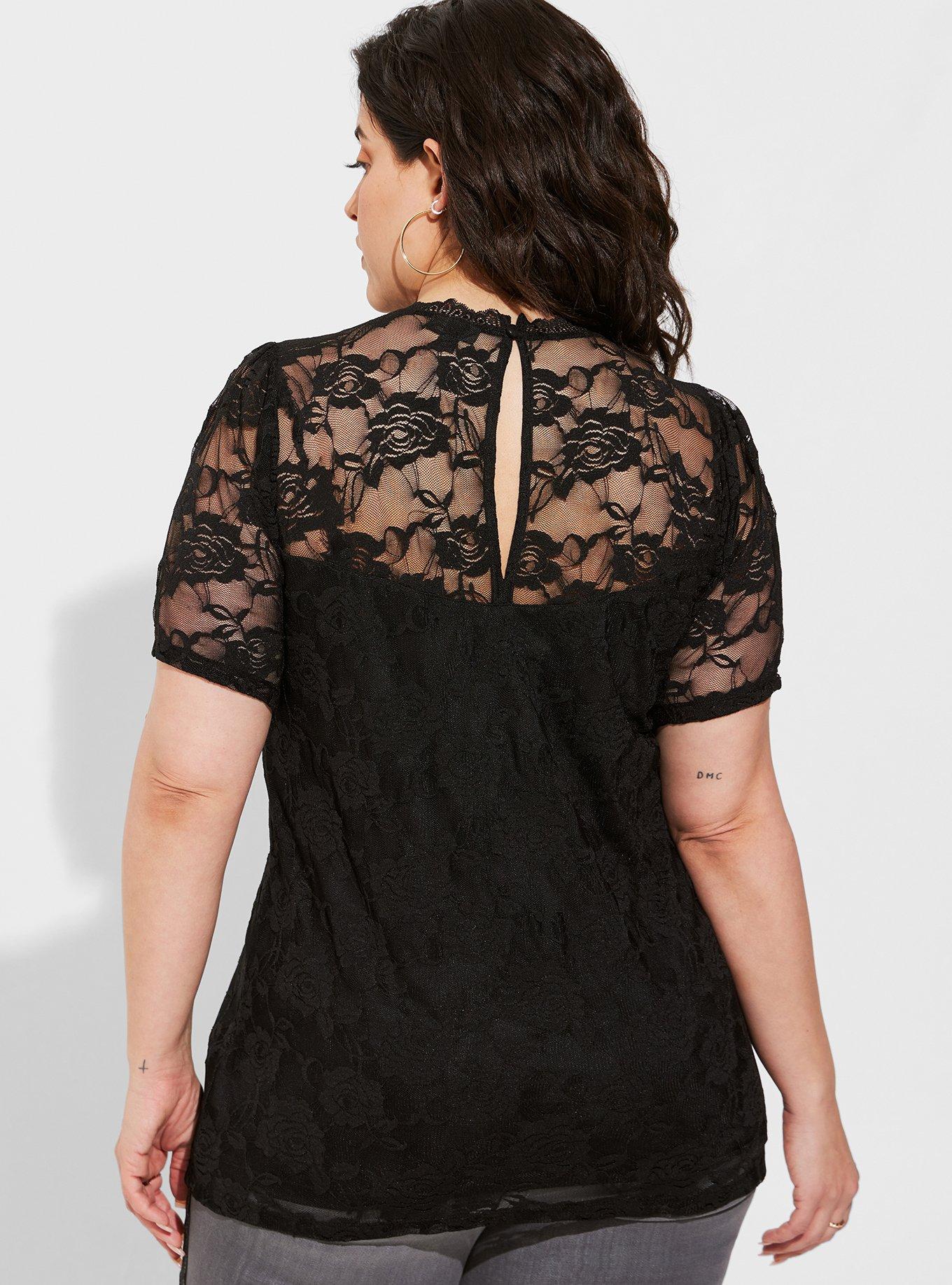 Plus Size - Stretch Lace Crew Neck Puff Sleeve Top - Torrid