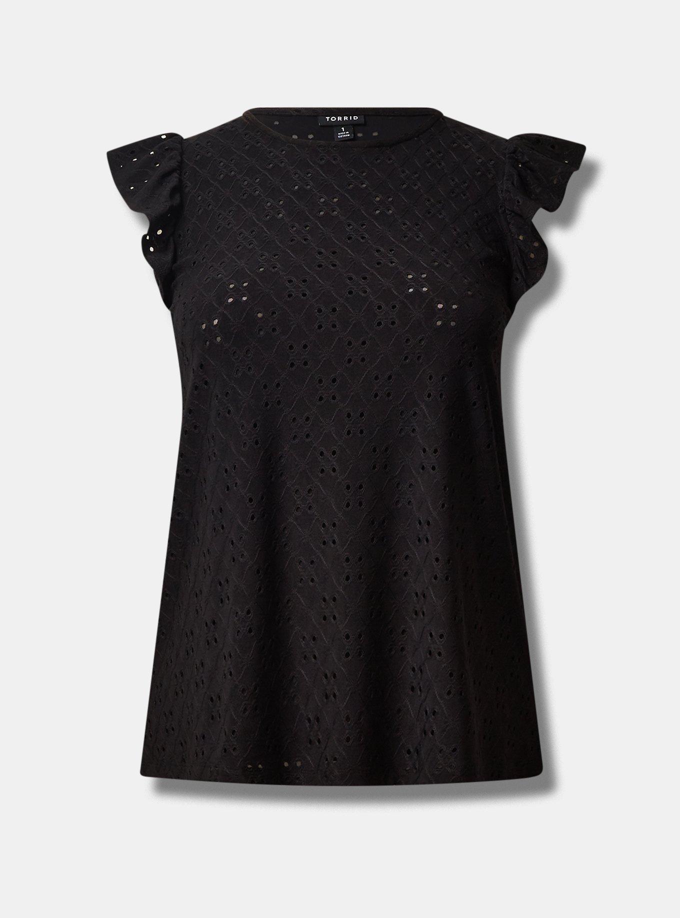 Plus Size - Eyelet Jersey Crew Neck Ruffle Top - Torrid
