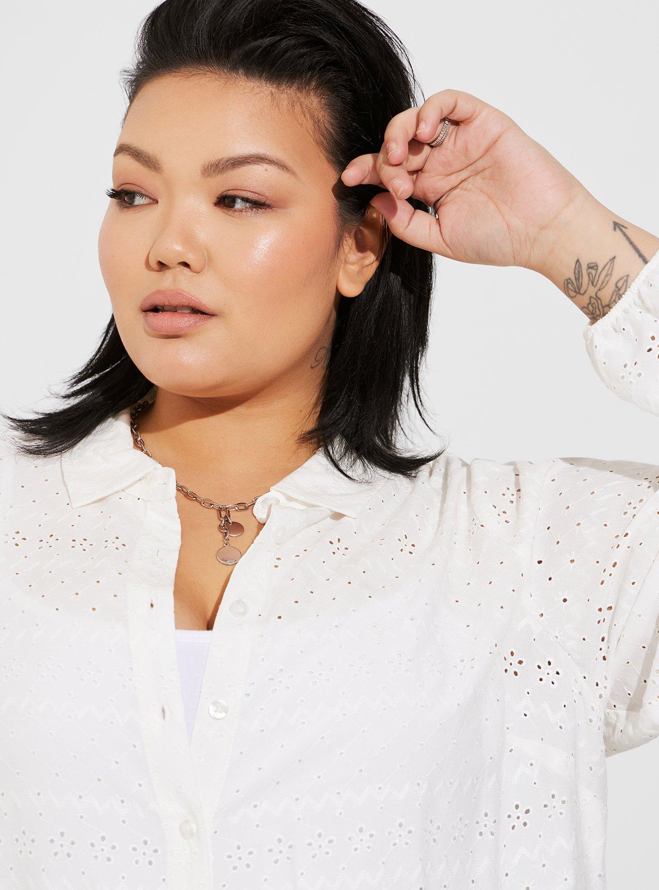 Plus Size - Eyelet Button Up Long Sleeve Shirt - Torrid