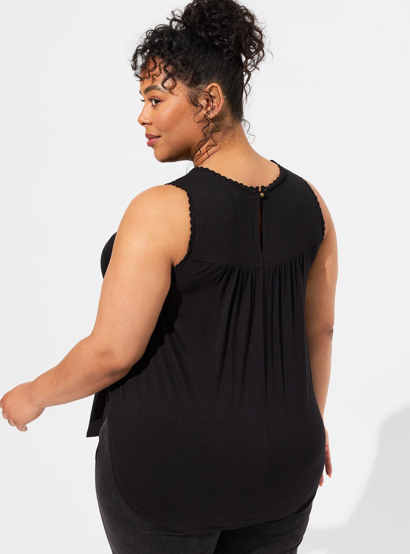 Plus Size - Knit Mock Neck Geo Lace Inset Tank - Torrid