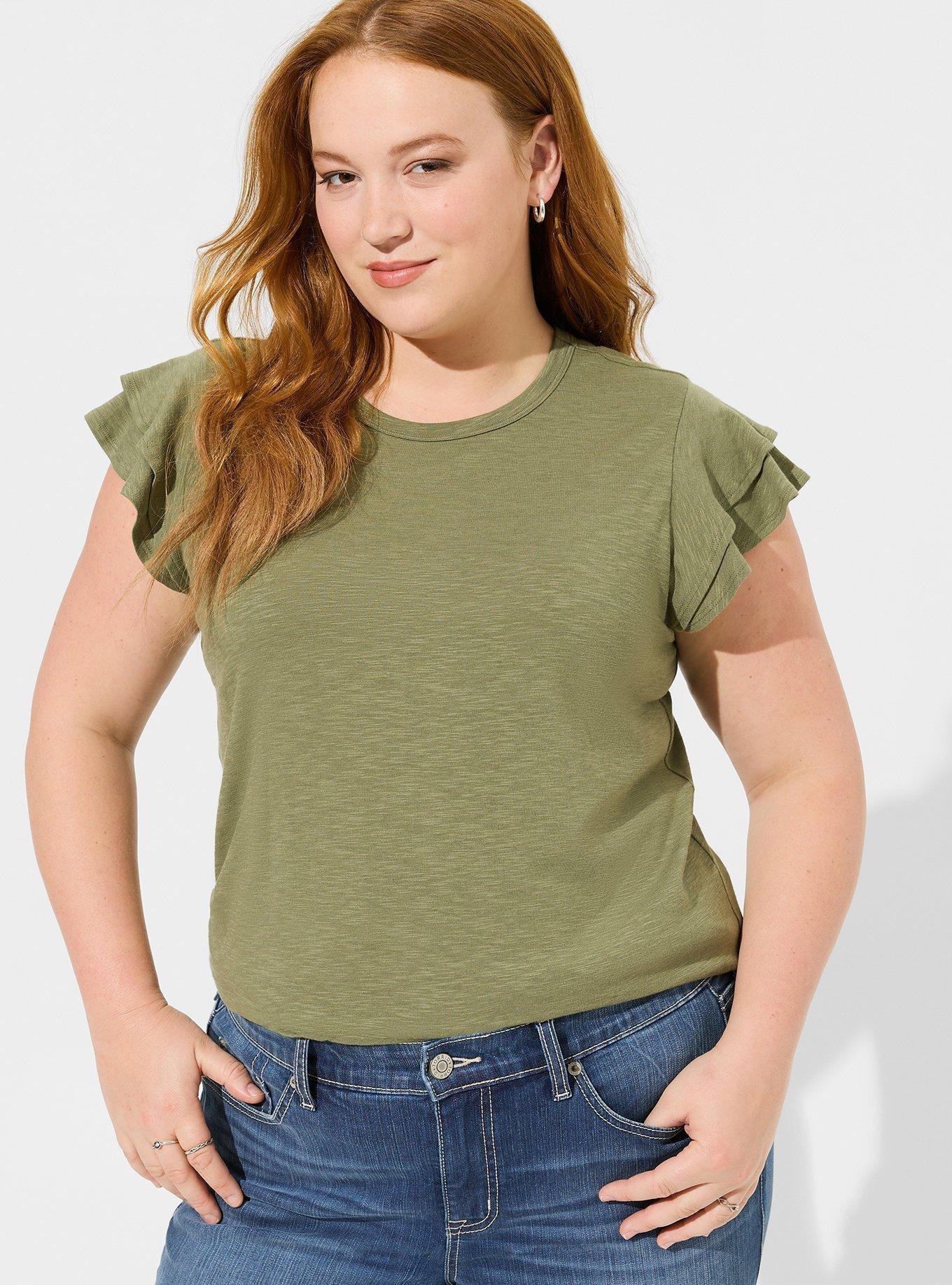 Plus Size - Super Soft Slub Crew Neck Double Ruffle Sleeve Tee - Torrid
