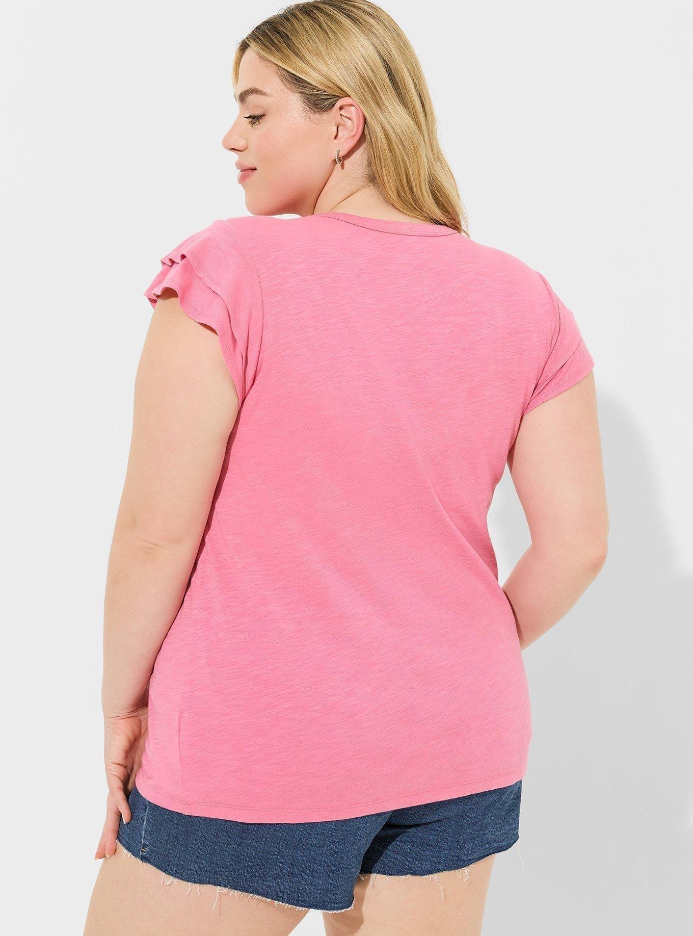 Plus Size - Super Soft Slub Crew Neck Double Ruffle Sleeve Tee - Torrid