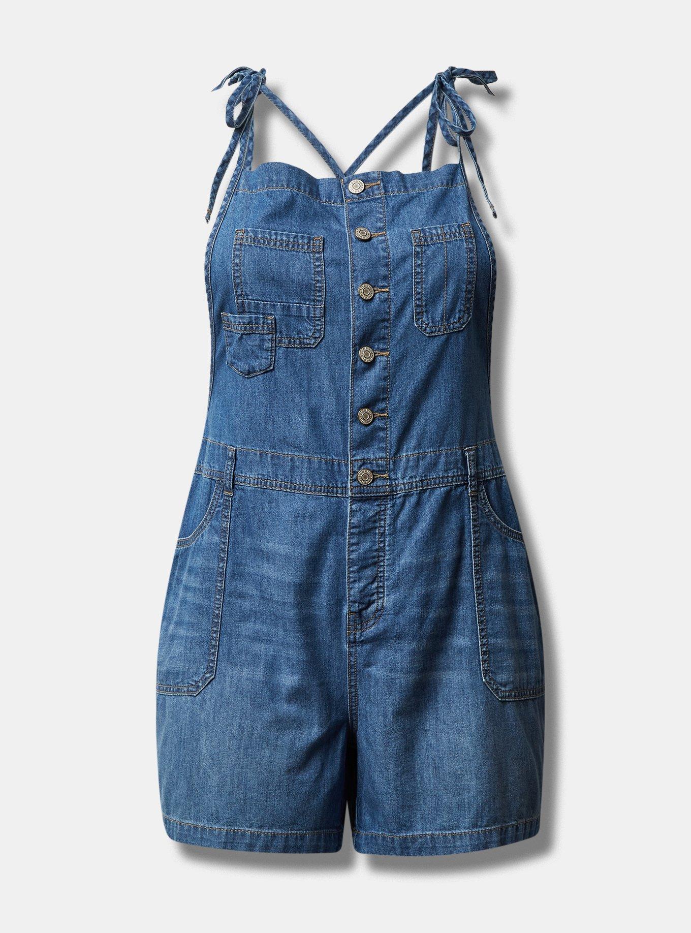 Plus Size - 5 Inch Lightweight Denim Shortall - Torrid