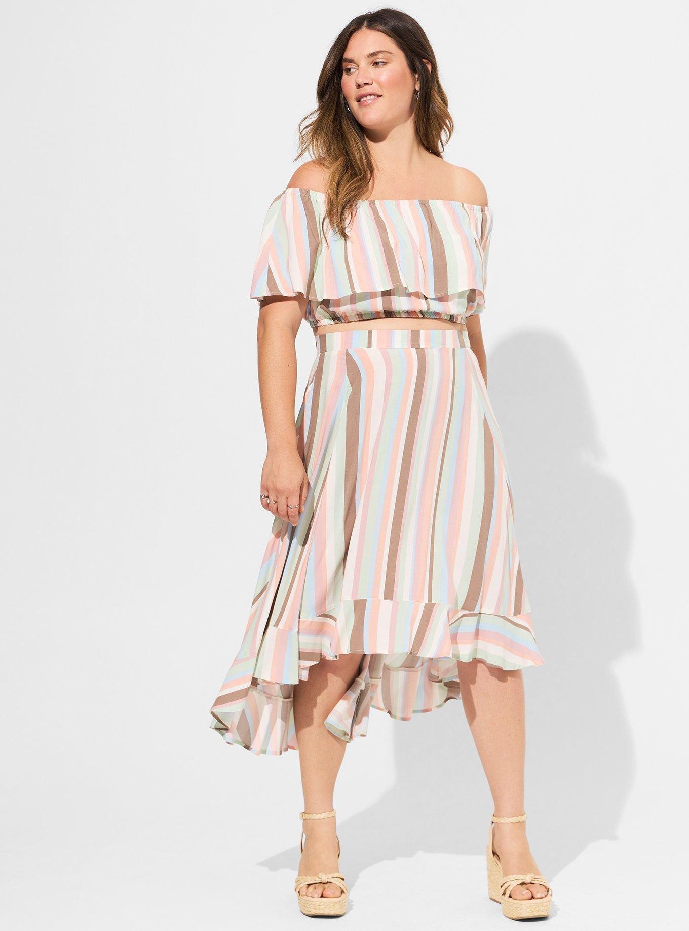 Plus Size - Midi Challis Off Shoulder Hi-Low Skirt Set - Torrid