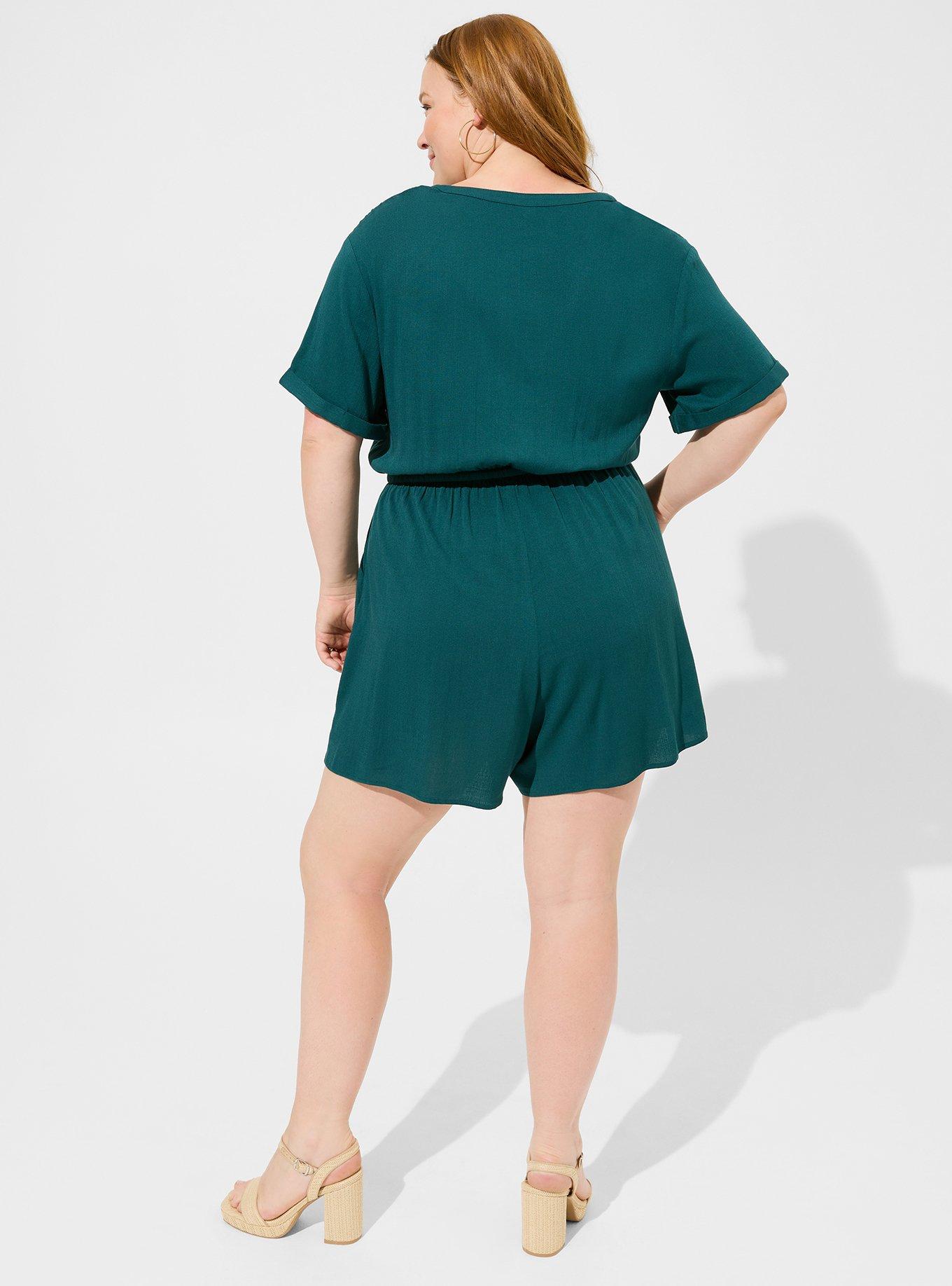 Plus Size - Rayon Slub Button Front Romper - Torrid