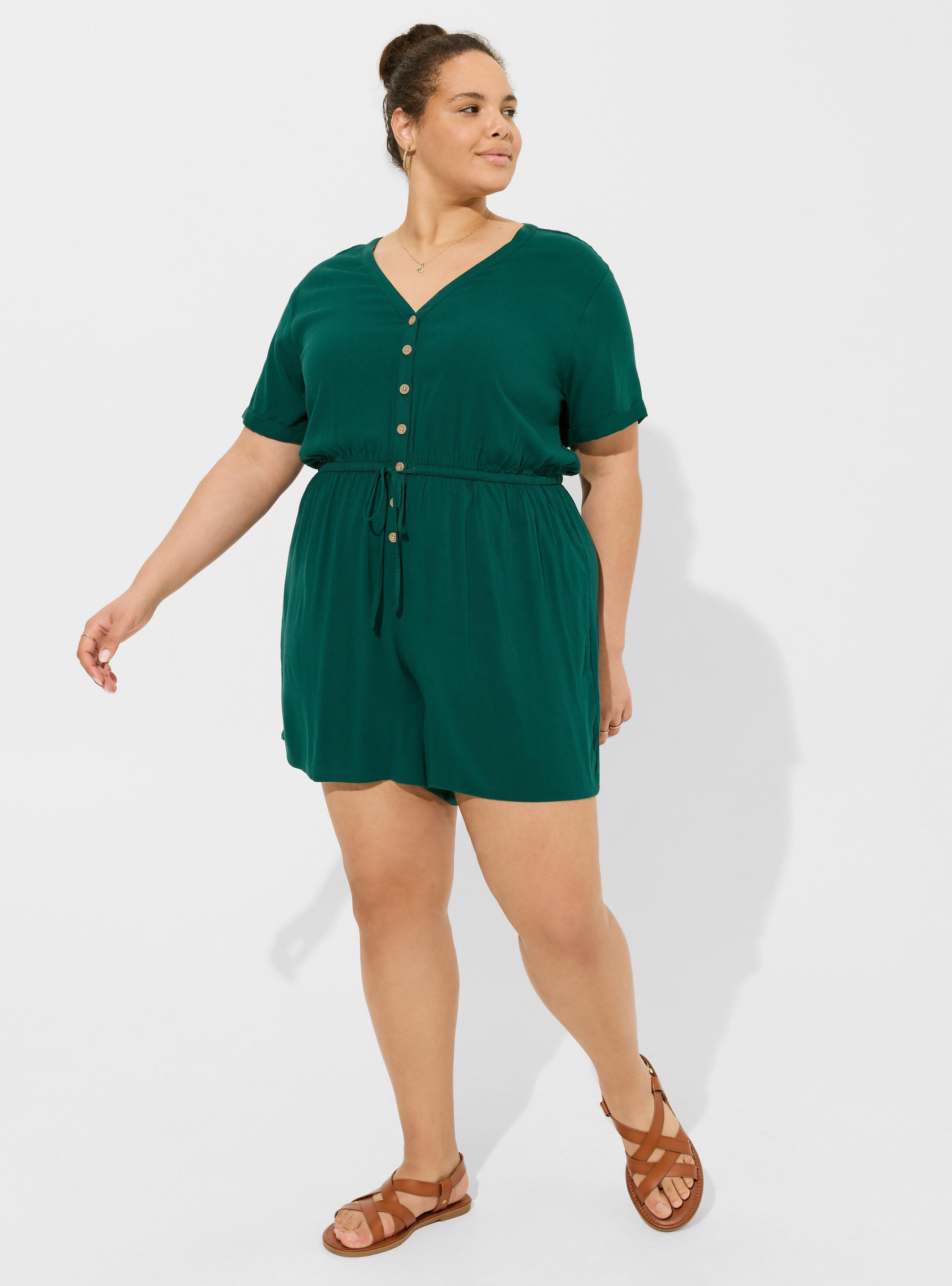 Plus Size - Rayon Slub Button Front Romper - Torrid