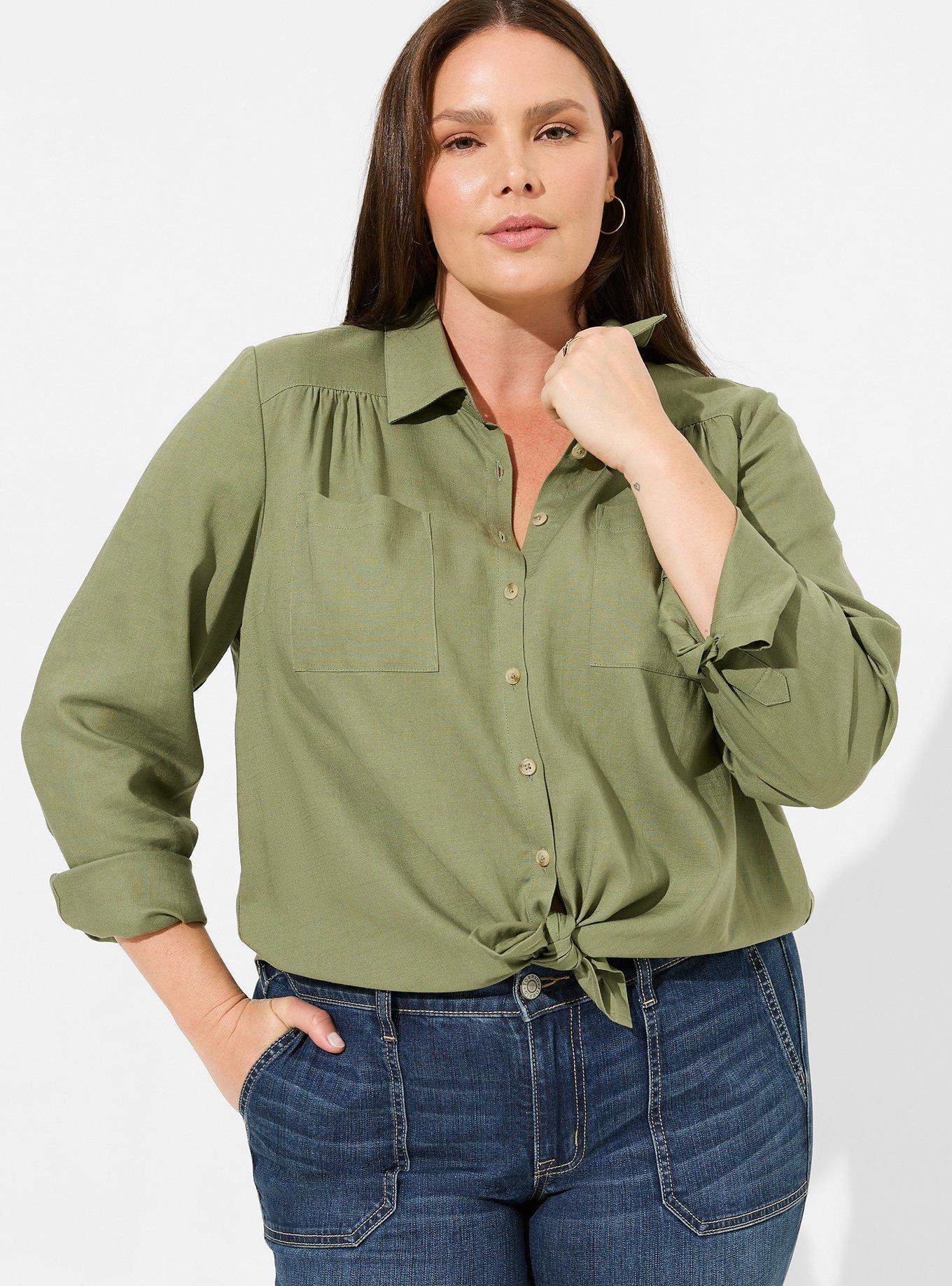 Plus Size - Madison Linen Button Up Long Sleeve Shirt - Torrid