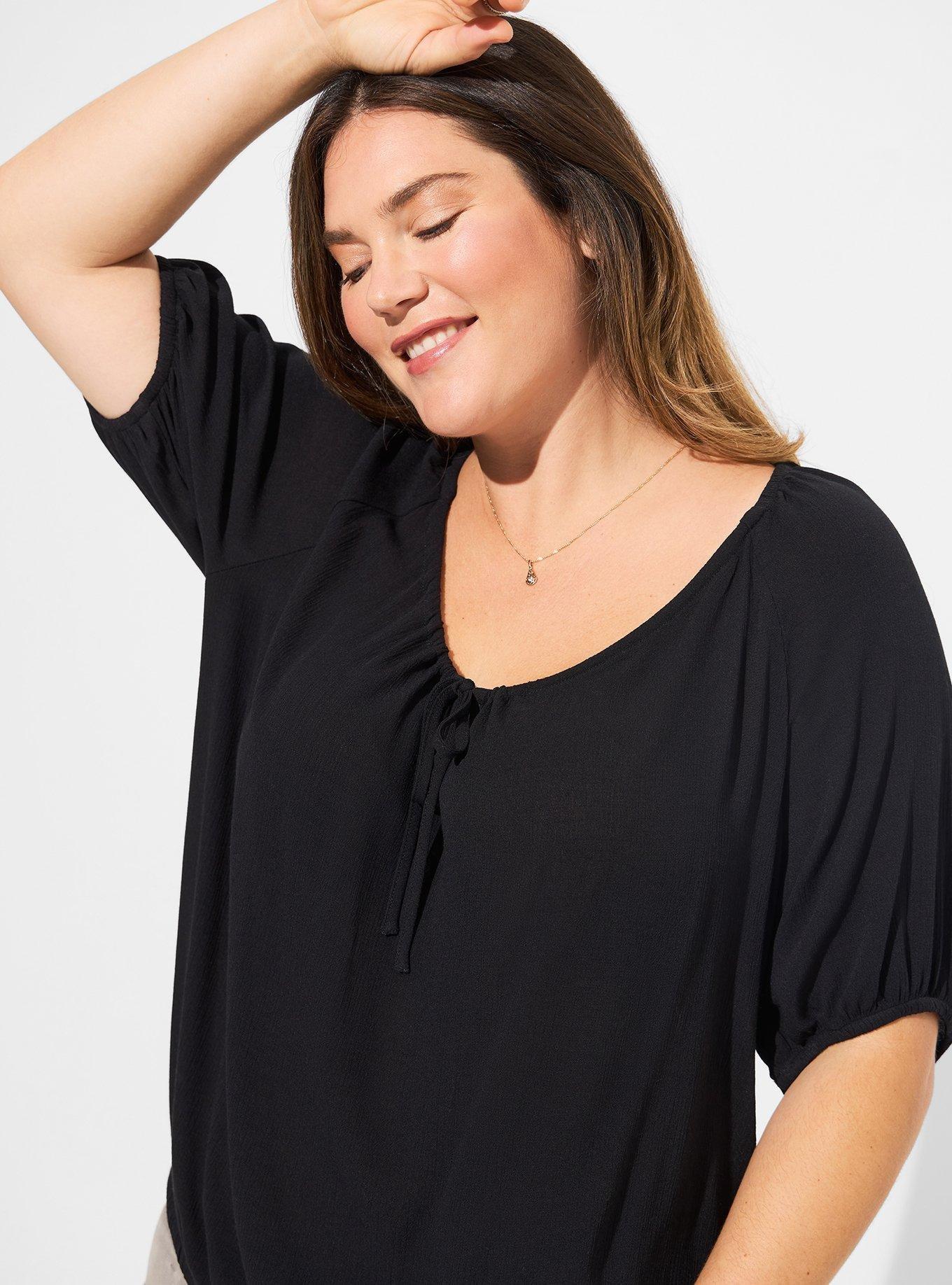Plus Size - Washable Crinkle Gauze Blouson Short Sleeve Crop Top - Torrid