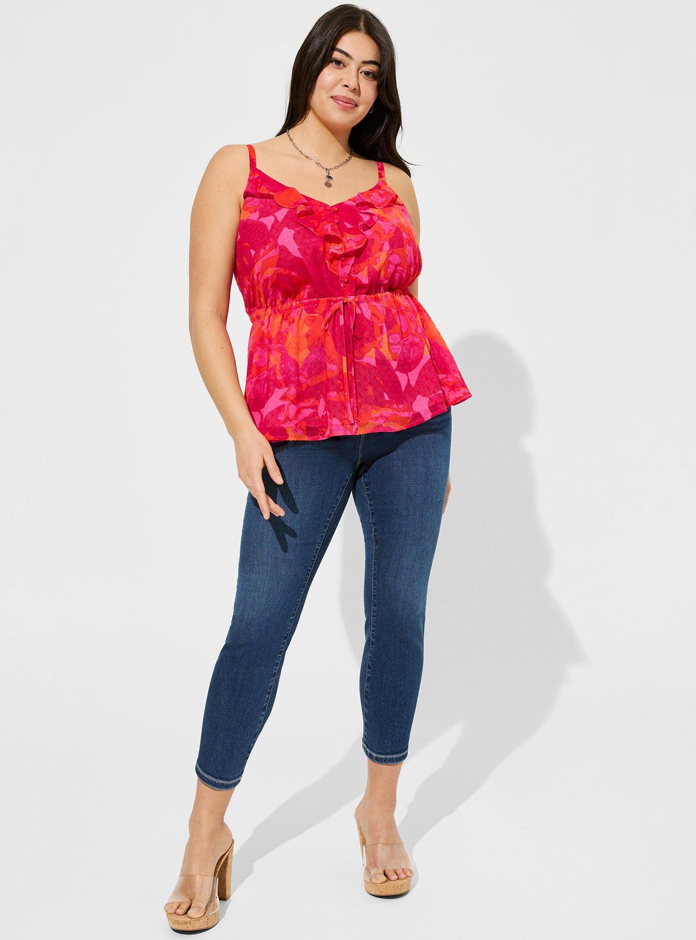 Plus Size - Chiffon Clip Dot Ruffle Tie Waist Tank - Torrid