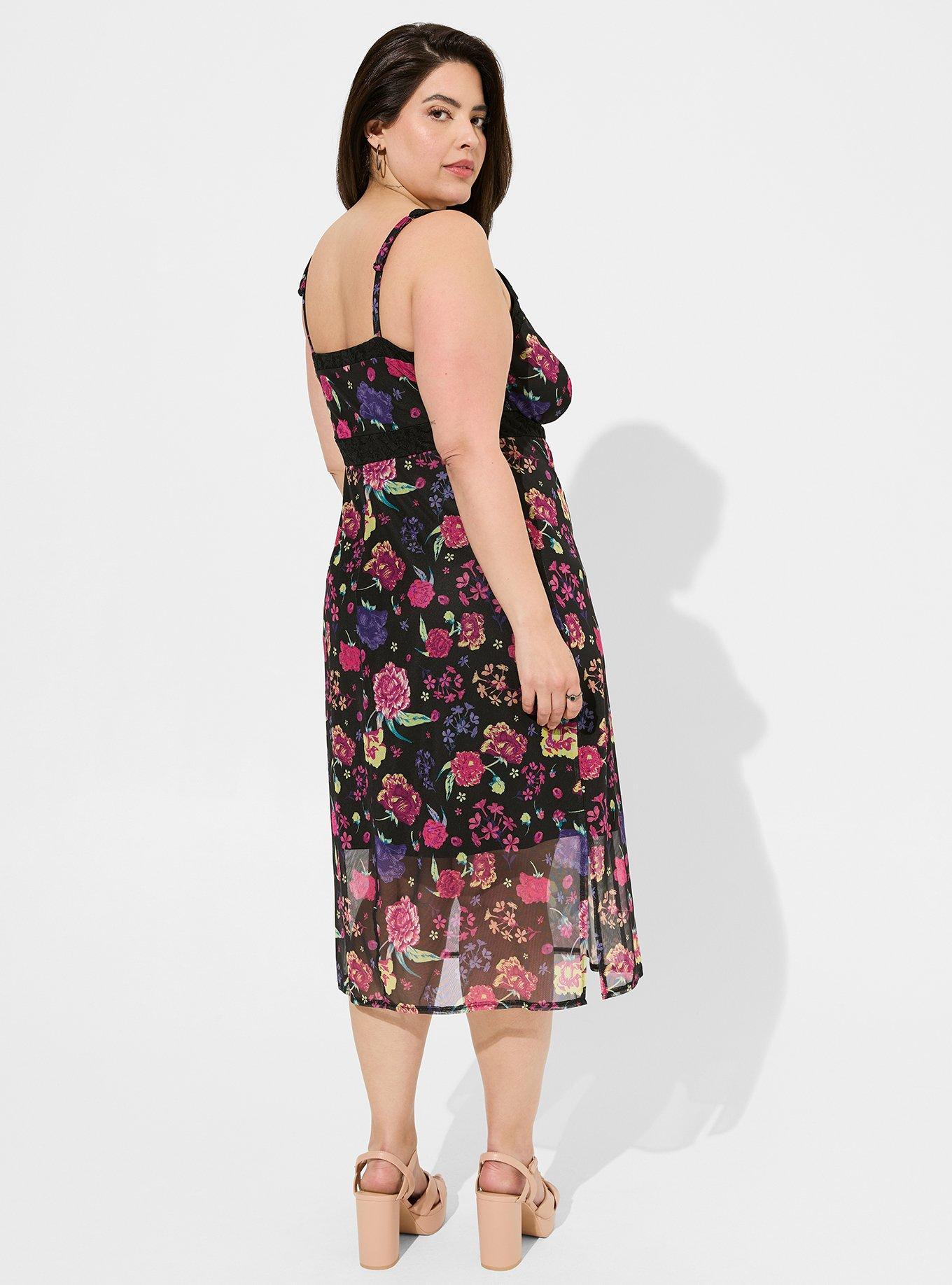 Plus Size - Betsey Johnson Midi Mesh Lace Inset Sleeveless Dress - Torrid