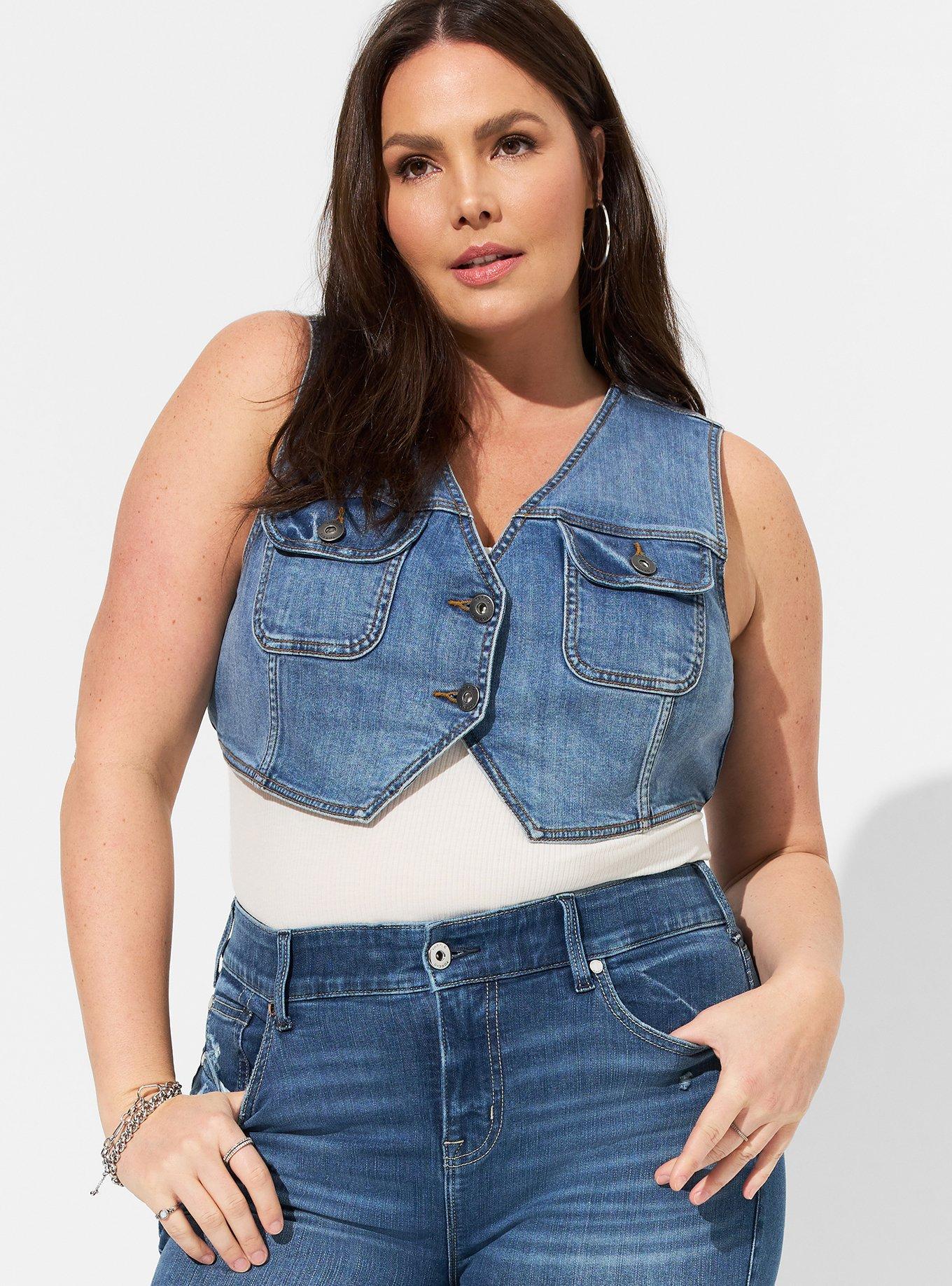 Plus Size - Vintage Stretch Denim V-neck Vest - Torrid