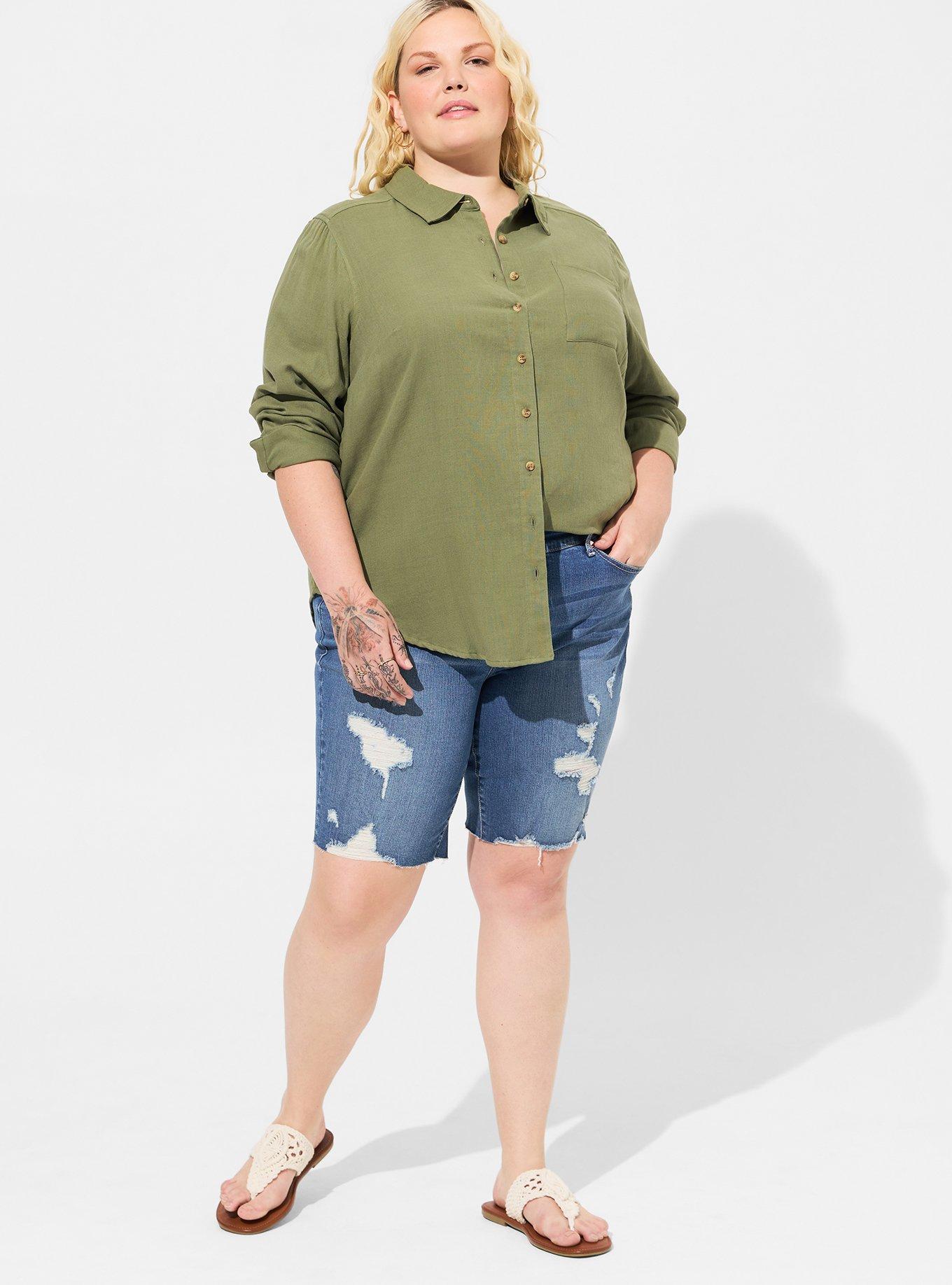 Plus Size - Lizzie Double Gauze Button-Up Long Sleeve Shirt - Torrid