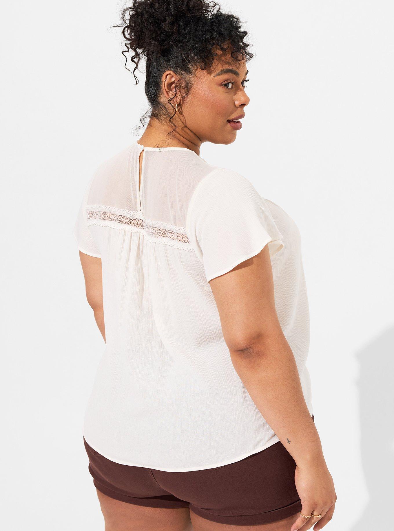 Plus Size - Washable Crinkle Gauze Flutter Sleeve Lace Mix Top - Torrid