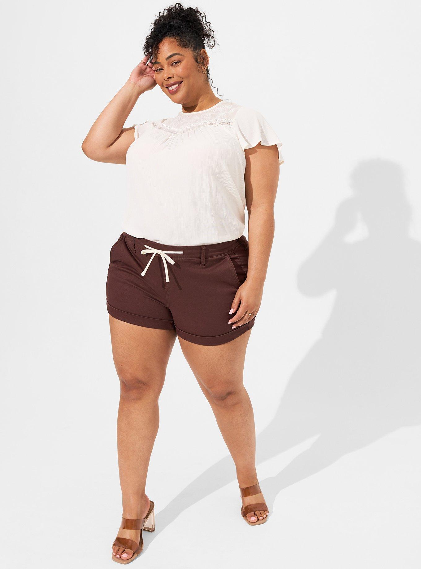 Plus Size - Washable Crinkle Gauze Flutter Sleeve Lace Mix Top - Torrid