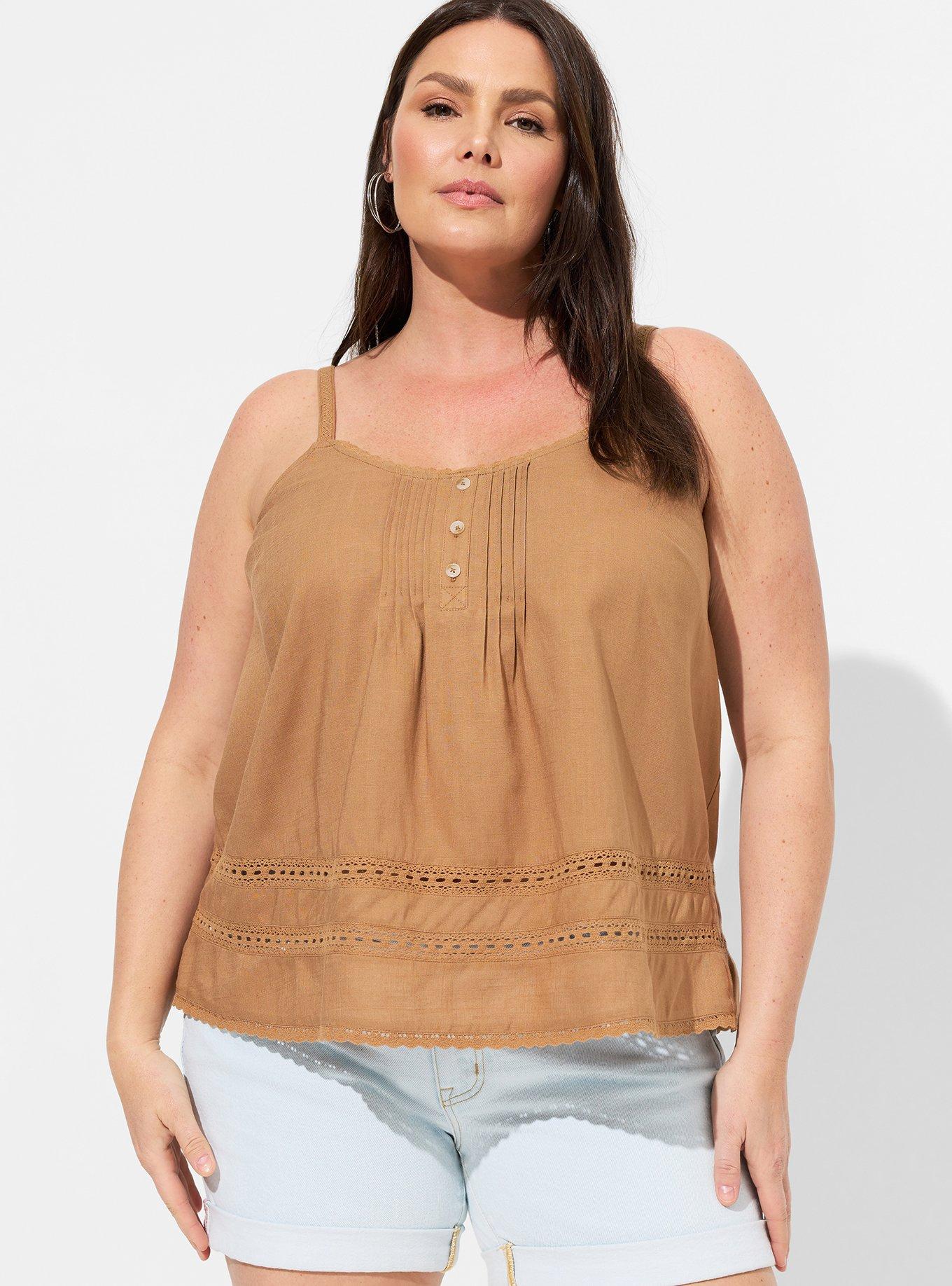 Plus Size - Linen Pintuck Crop Tank Top - Torrid