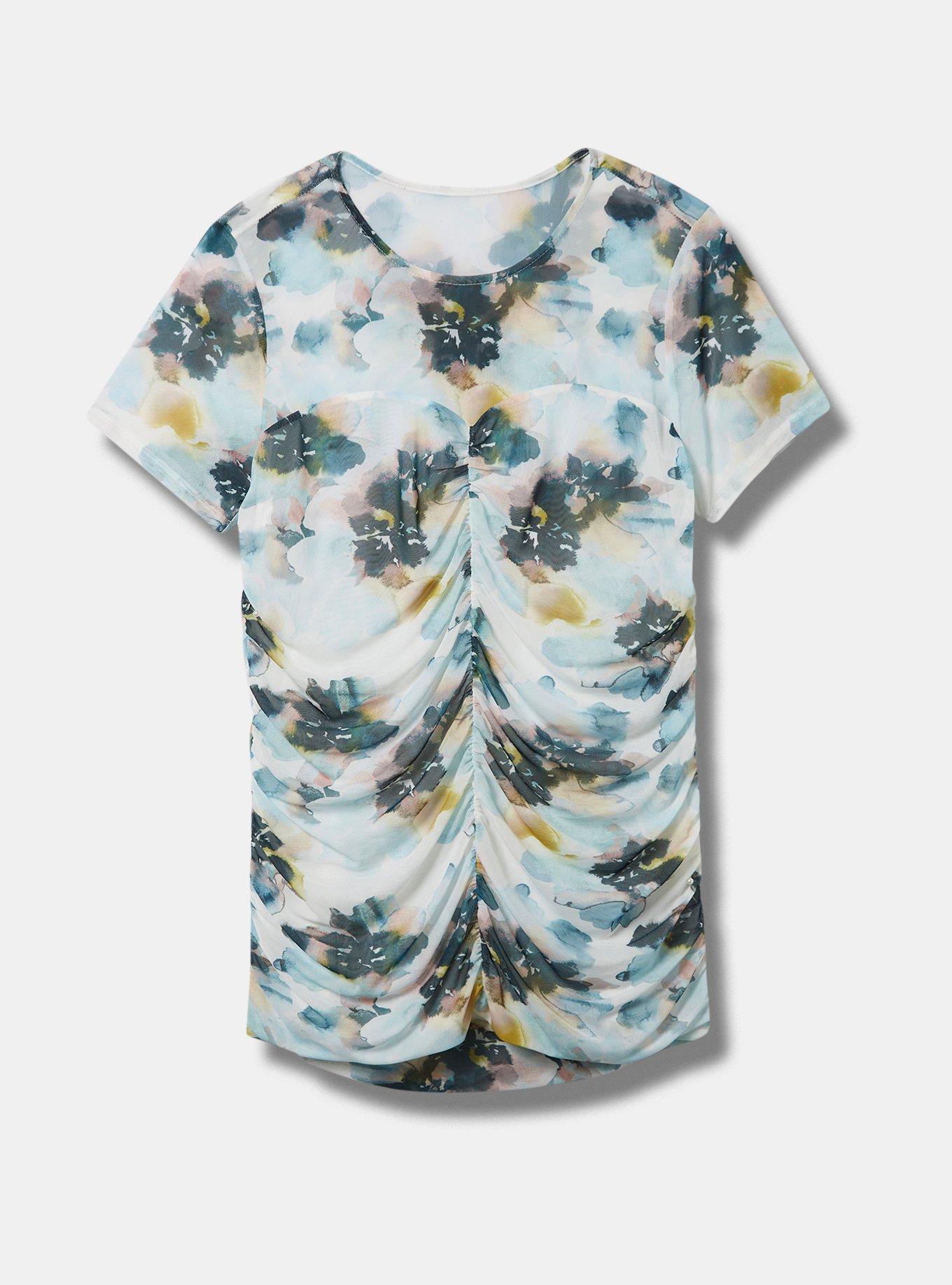 Plus Size - Stretch Mesh Crew Neck Ruched Top - Torrid