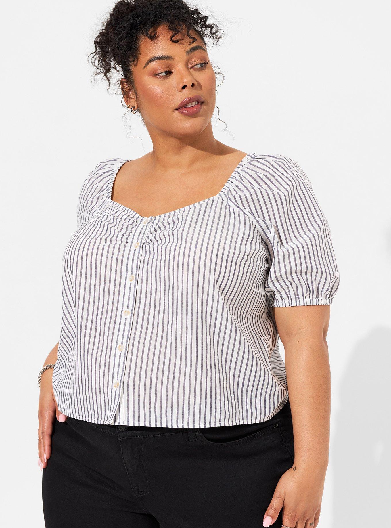 Plus Size - Seersucker Button Front Crop Top - Torrid