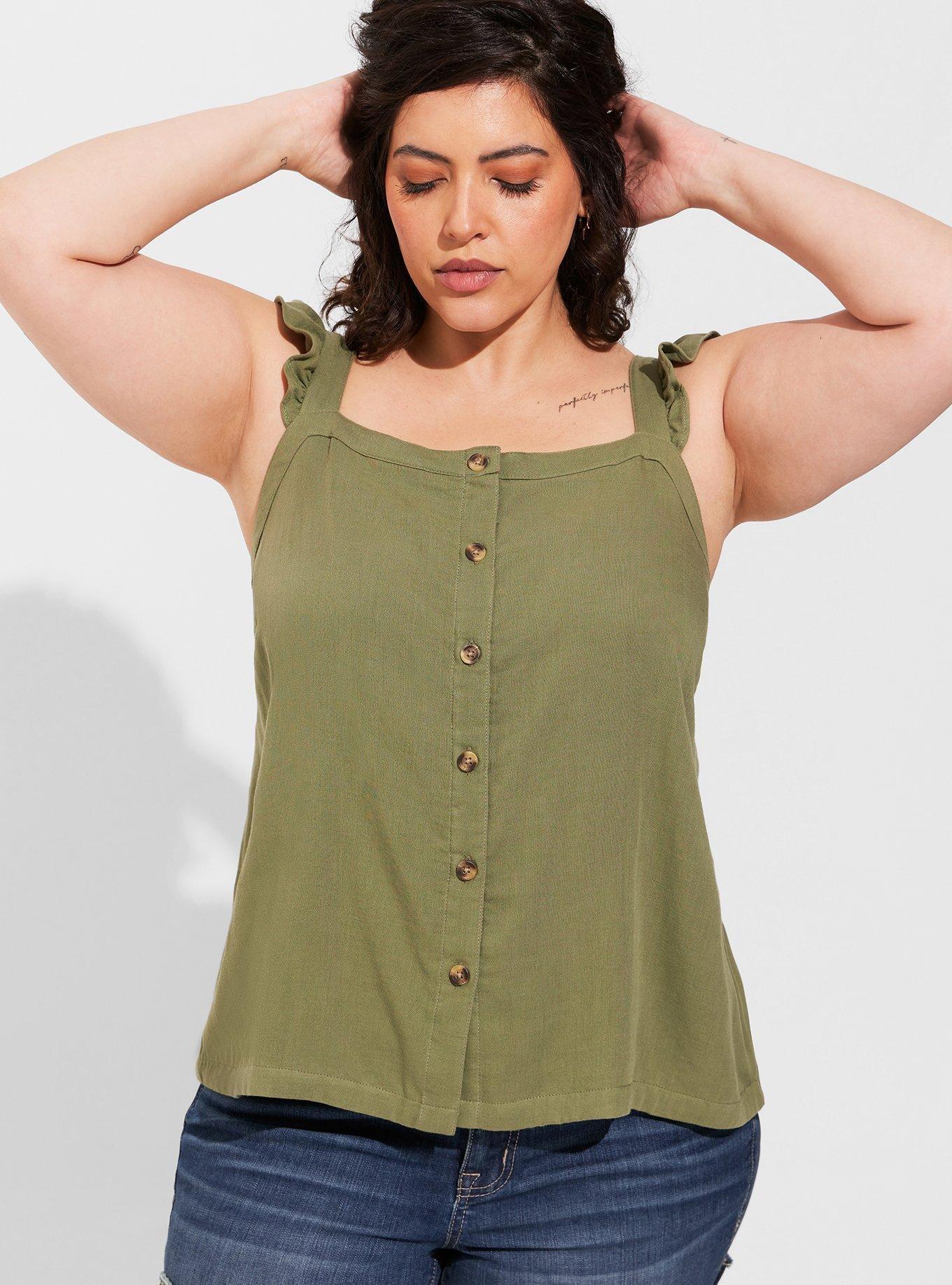 Plus Size - Double Gauze Ruffle Button Front Tank Top - Torrid