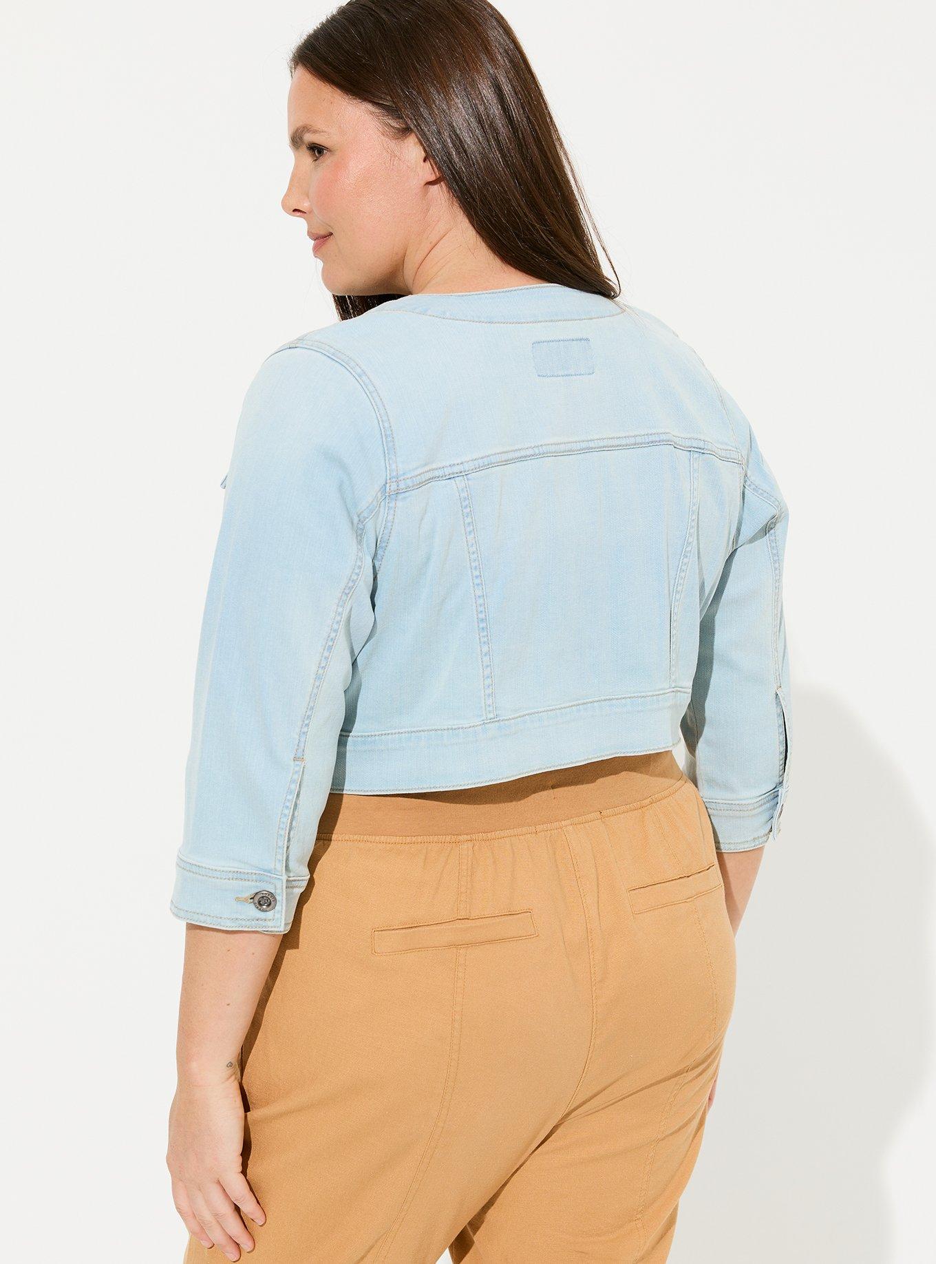 Plus Size - Denim Cropped Collarless Jacket - Torrid