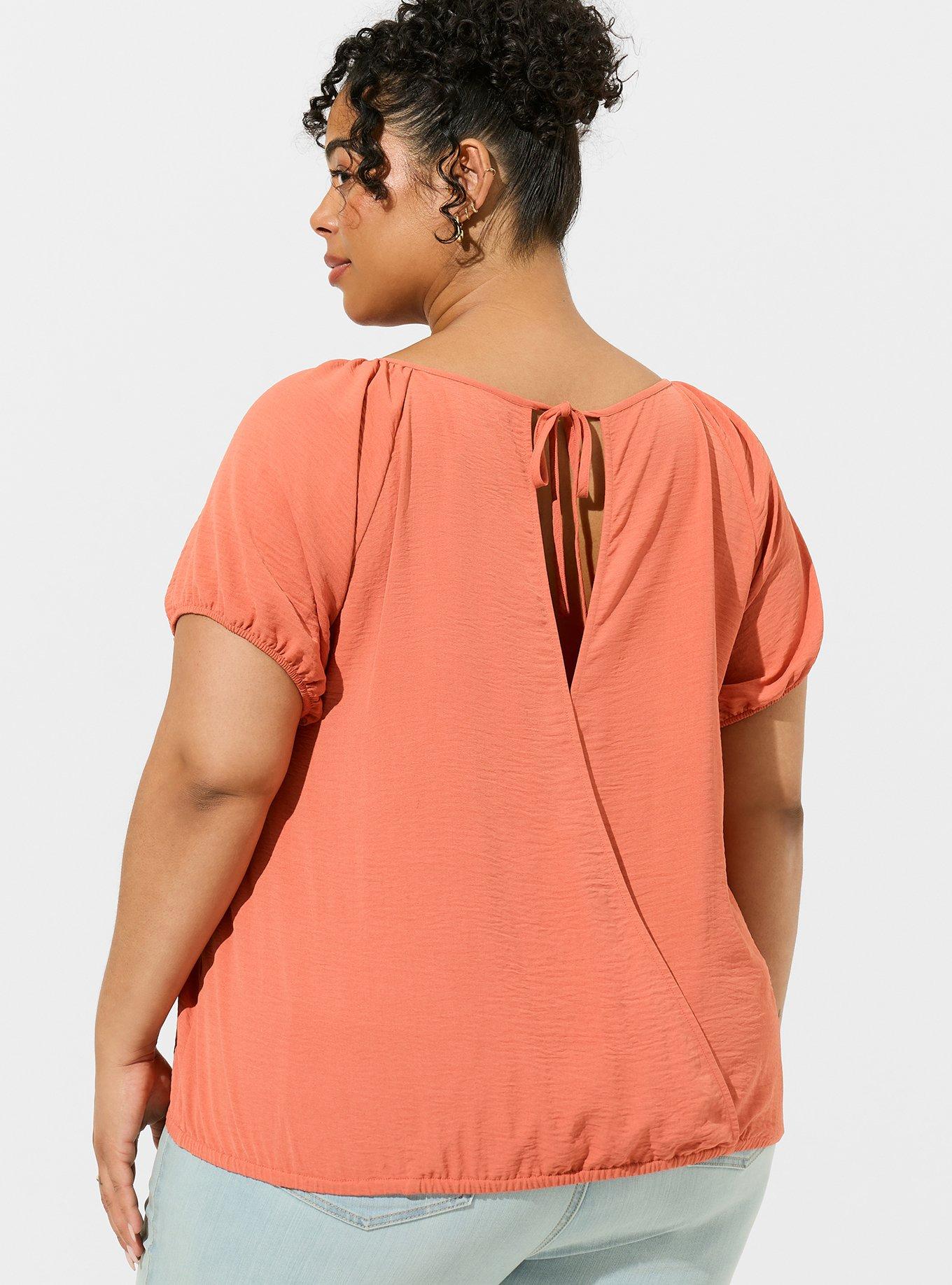 Plus Size - Seersucker Surplice Back Short Sleeve Crop Top - Torrid