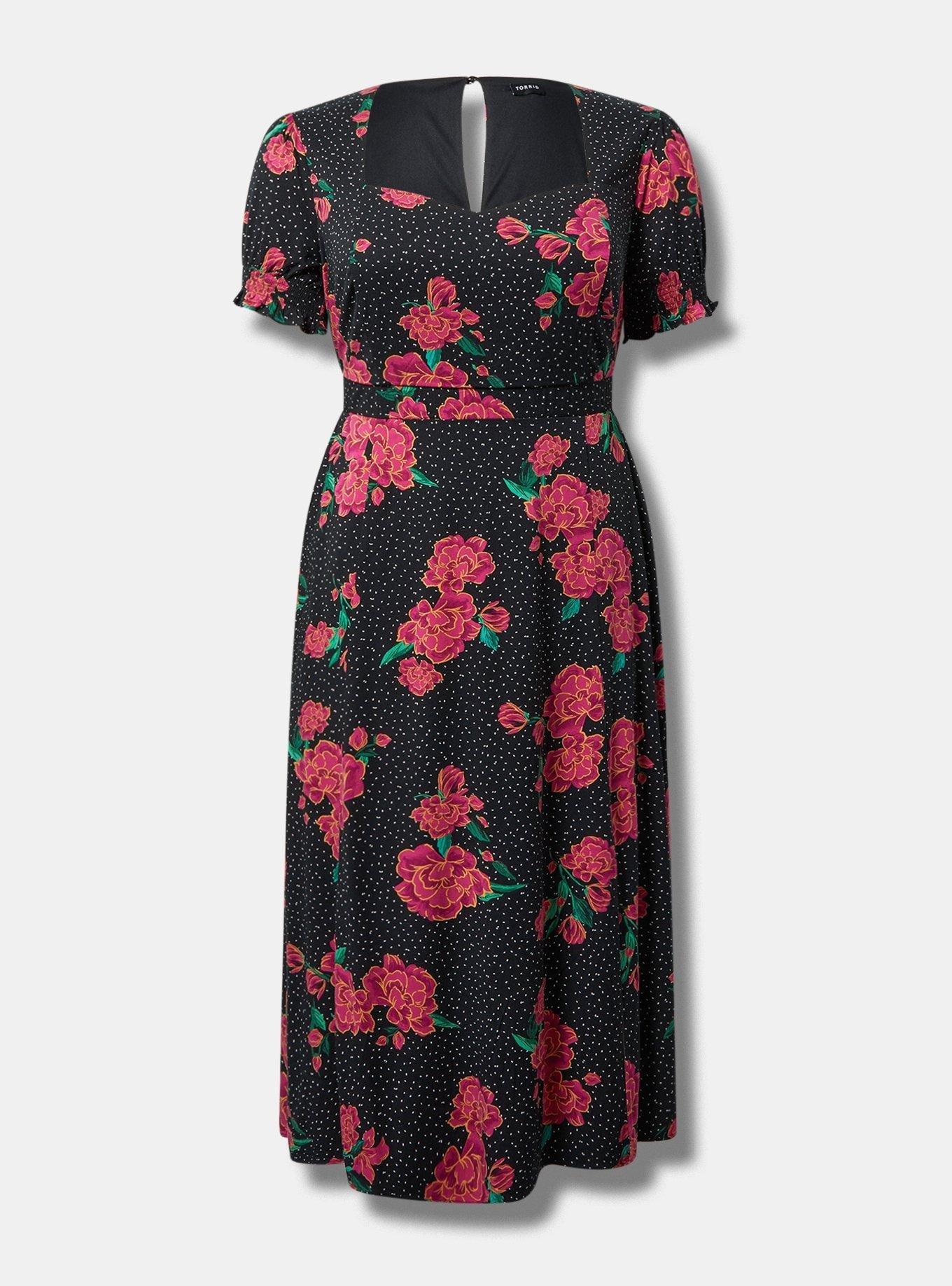 Plus Size - Tea Length Stretch Challis Sweetheart A-line Dress - Torrid