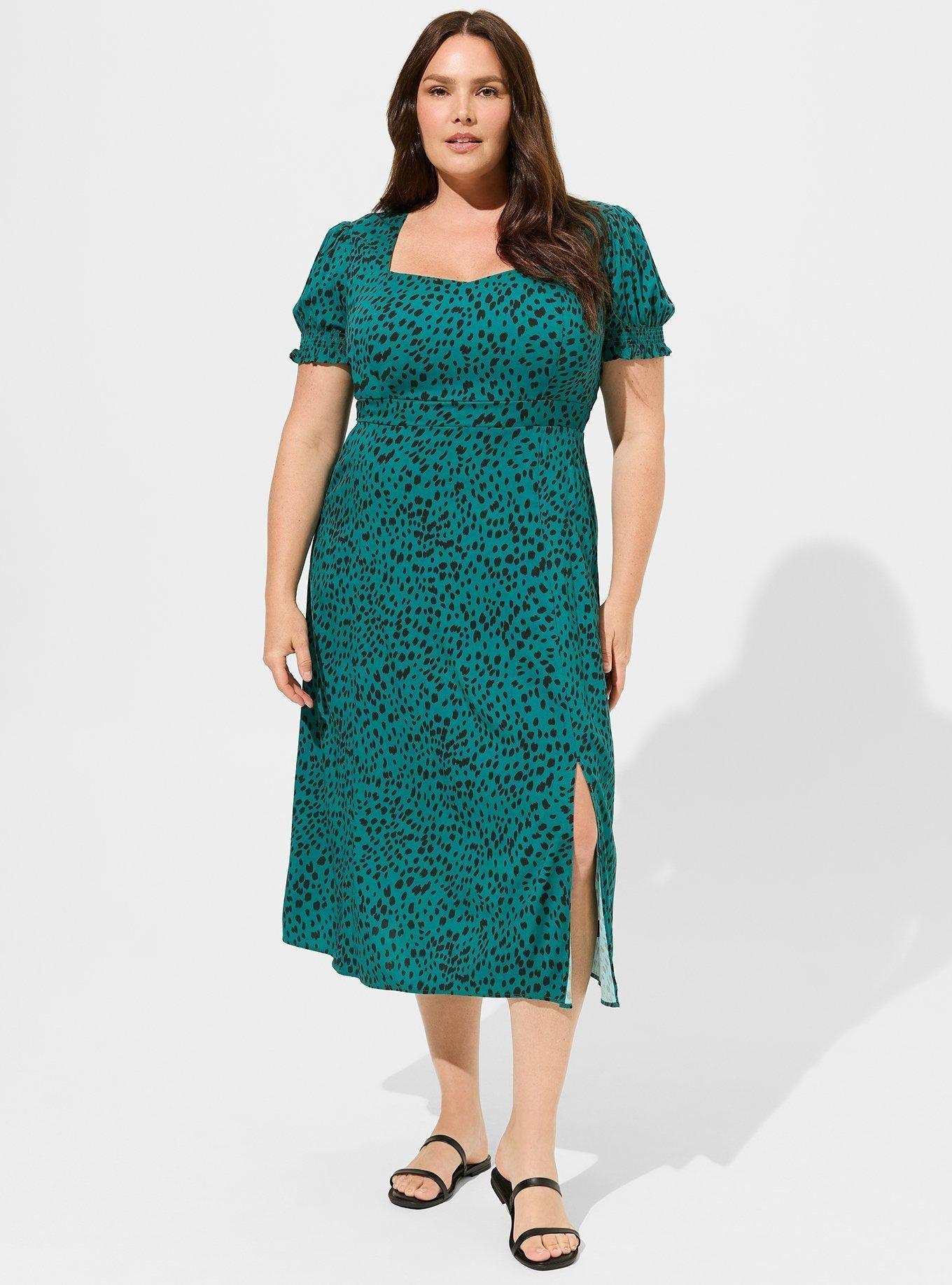 Plus Size - Tea Length Stretch Challis Sweetheart A-line Dress - Torrid