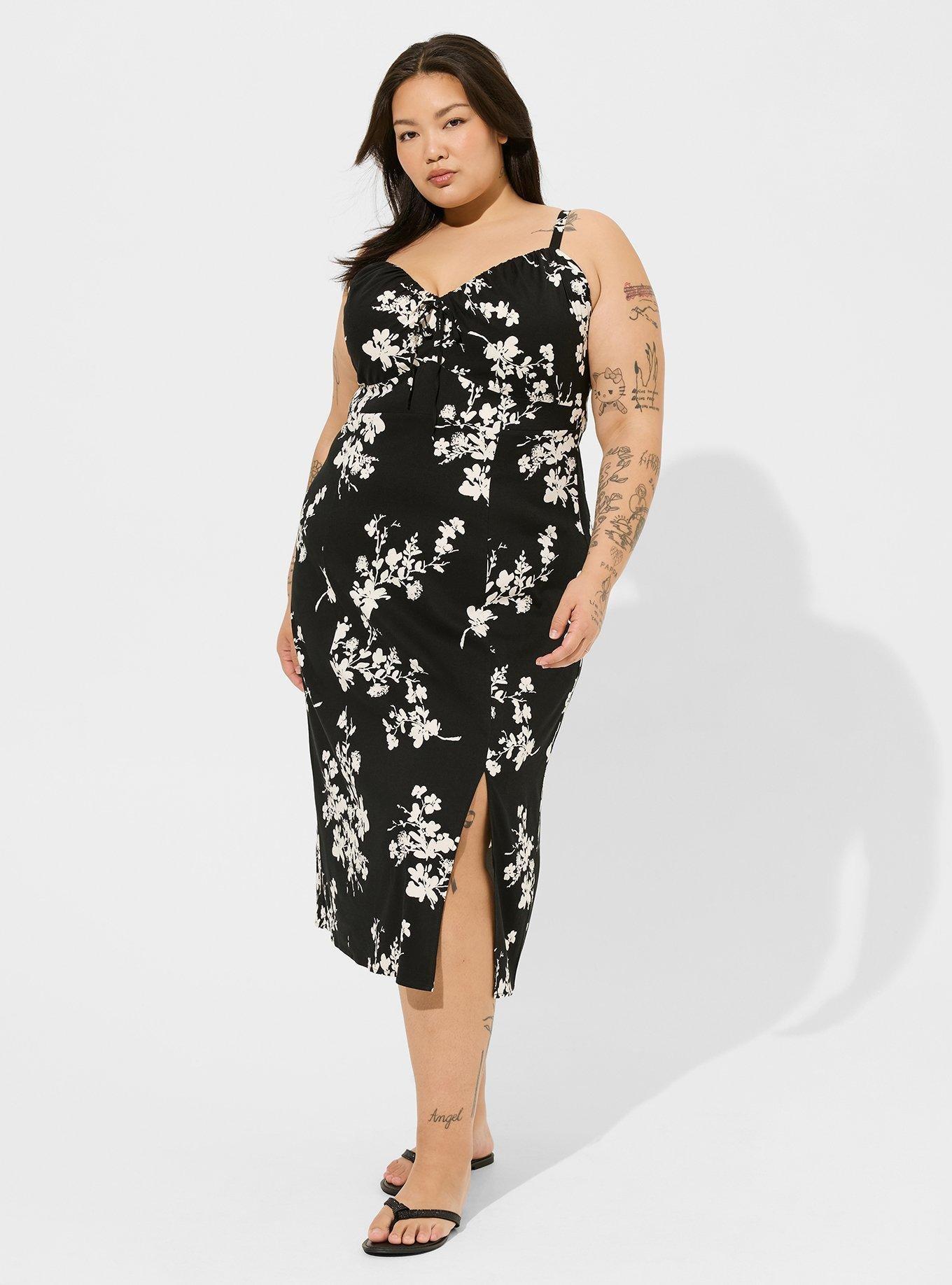 Plus Size - Tea Length Stretch Challis Slit Dress - Torrid