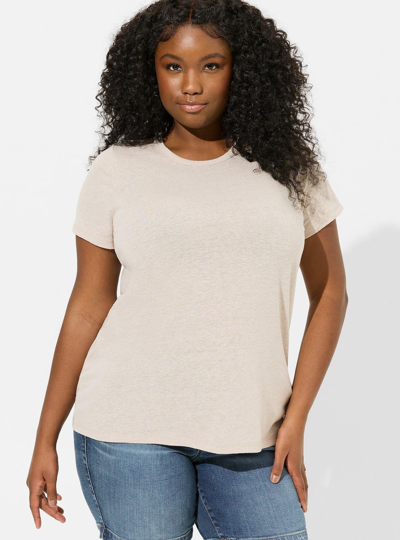 Plus Size - Lightweight Linen Blend Crew Neck Tee - Torrid
