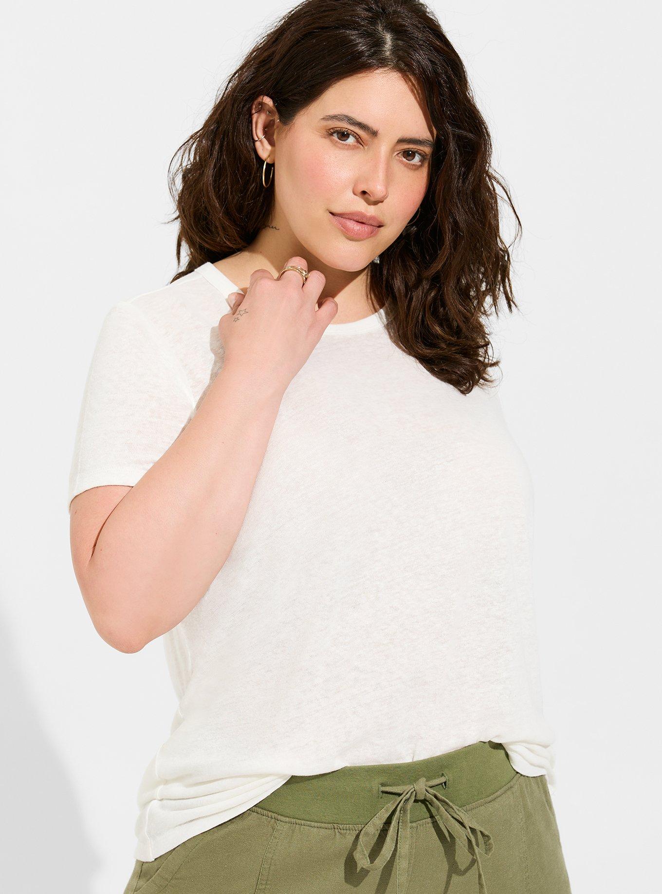 Plus Size - Lightweight Linen Blend Crew Neck Tee - Torrid