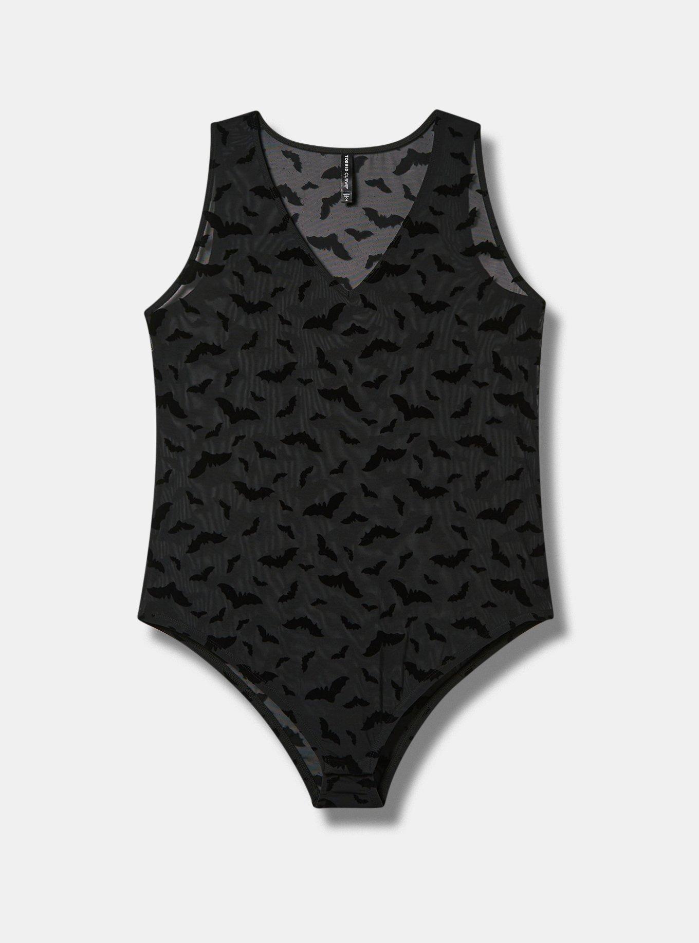 Plus Size - Flocked Mesh V-Neck Bodysuit - Torrid