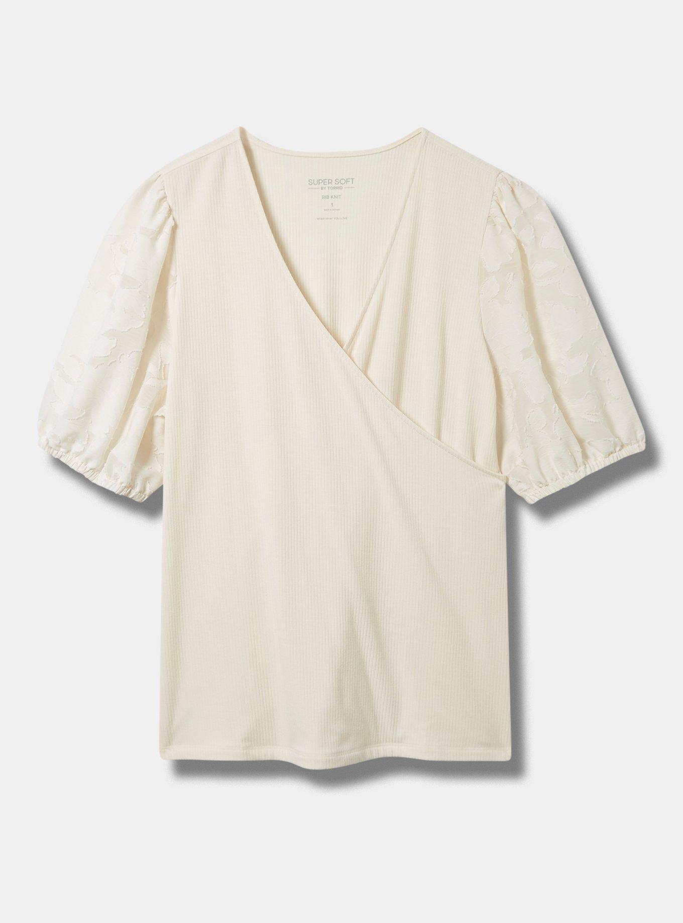 Plus Size - Fitted Super Soft Rib V-Neck Novelty Sleeve Surplice Top ...
