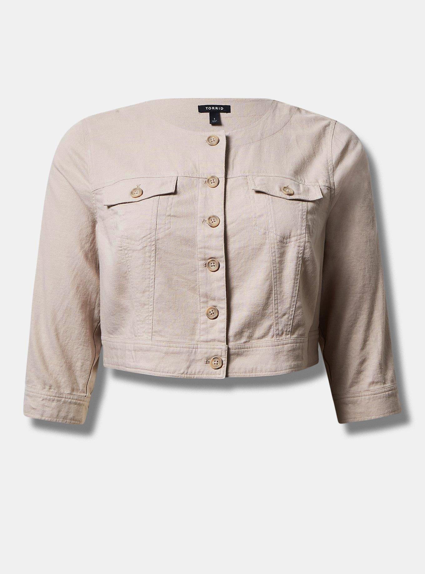 Plus Size - Linen Cropped Collarless Jacket - Torrid