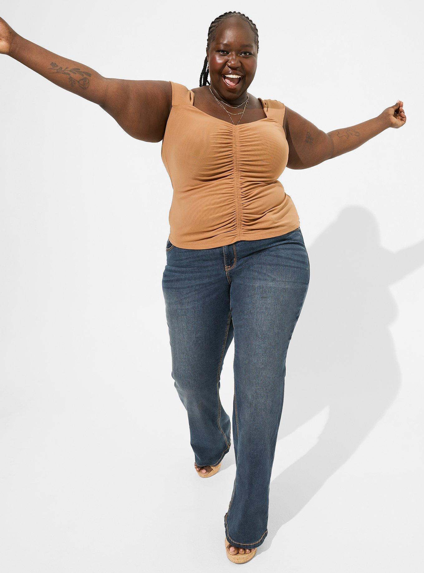 Plus Size - Festi Stretch Mesh Ruched Front Scoop Neck Top - Torrid