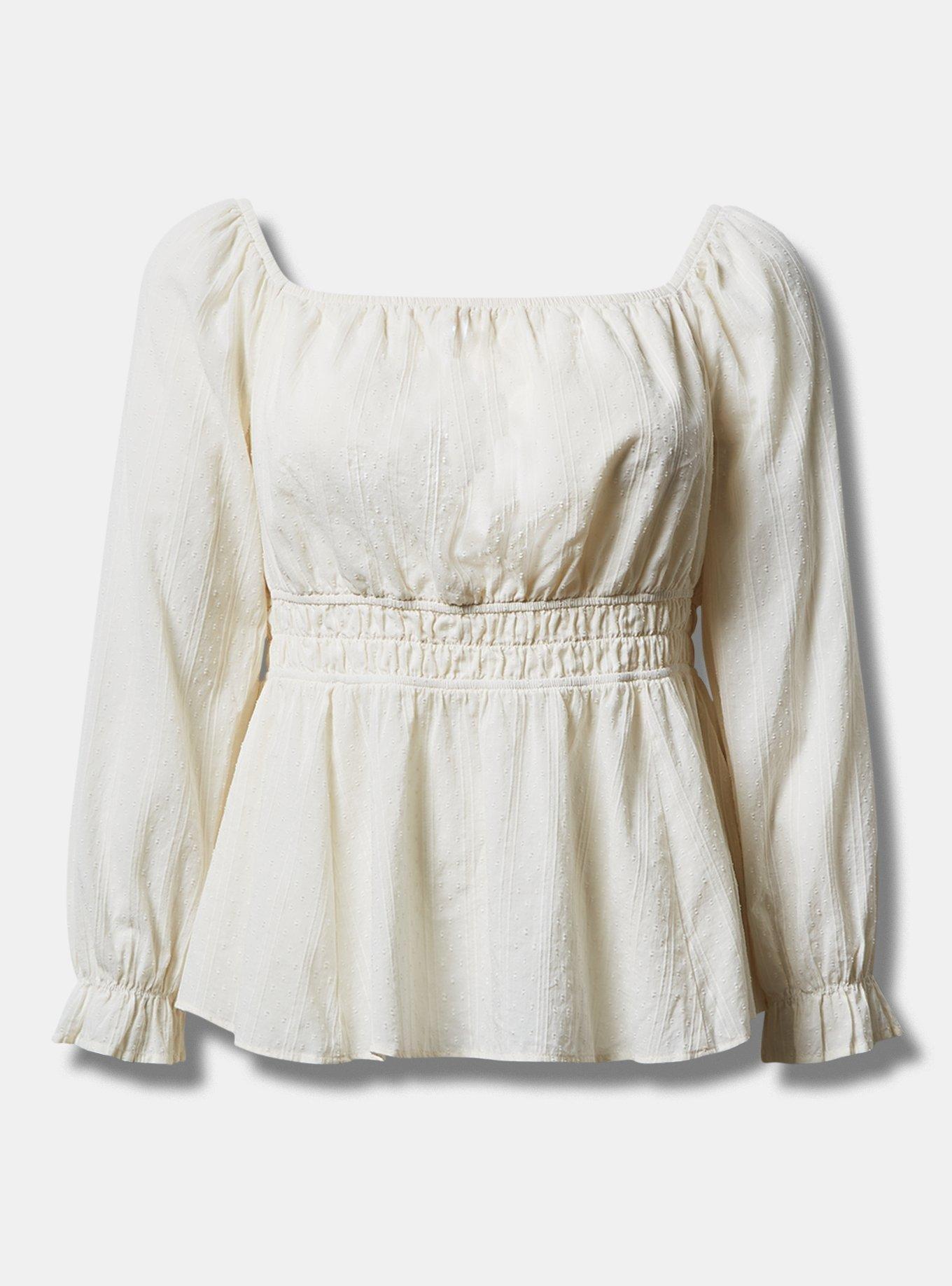 Plus Size - Cotton Clip Dot Blouson Sleeve Smocked Top - Torrid